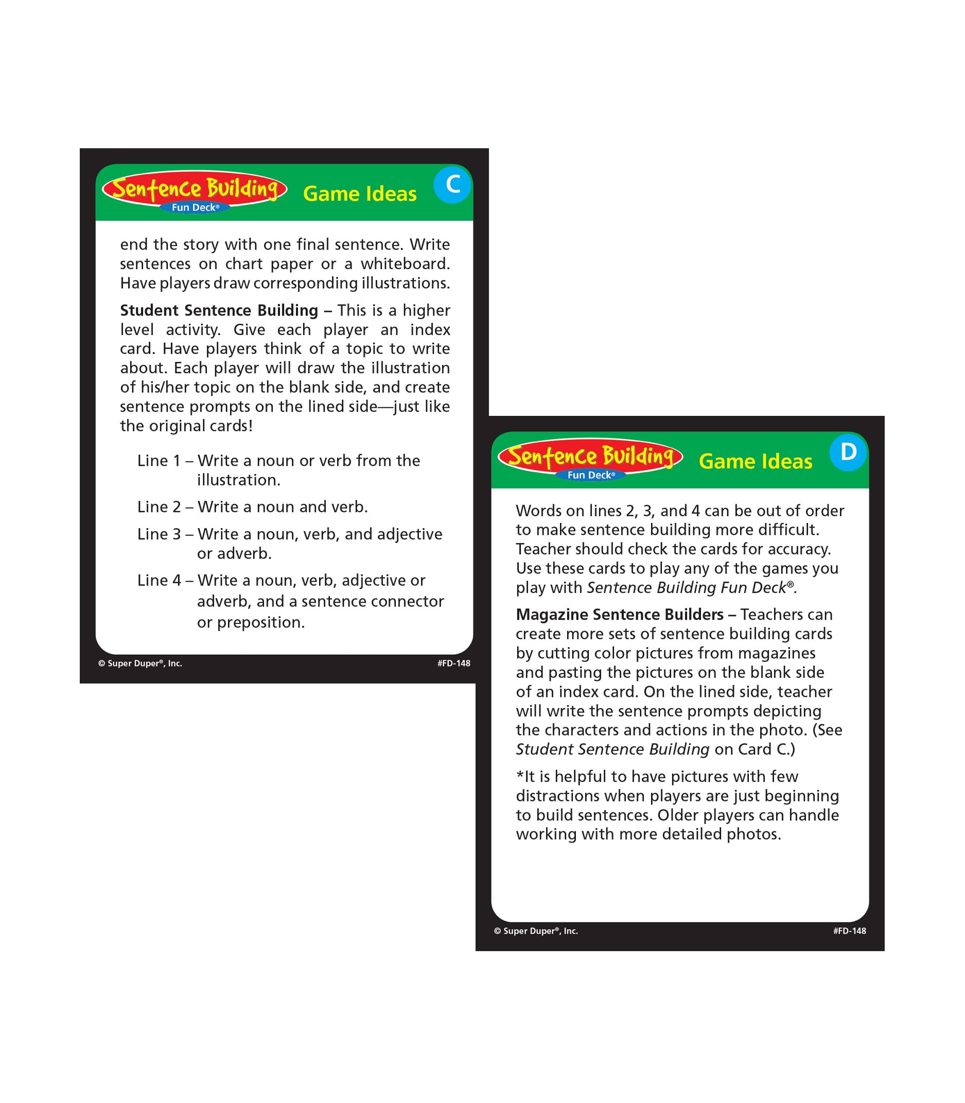 Super Duper Publications | Sentence Building Fun Deck | Speech Therapy Flash Cards for Grammar | Educational Learning Materials for Children