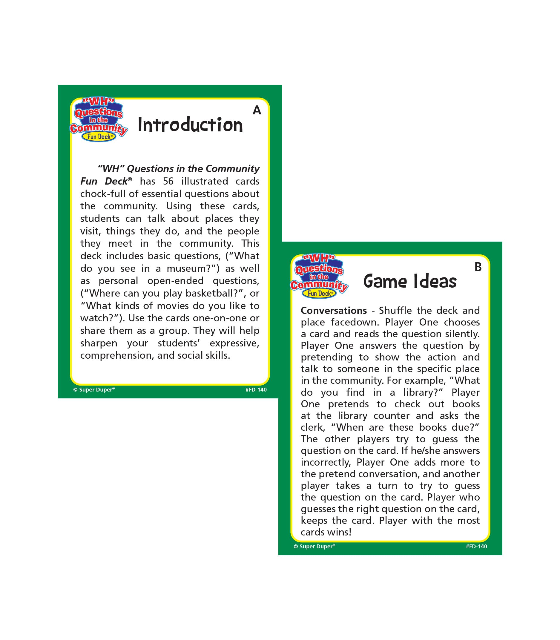 Super Duper Publications | WH Questions in The Community Fun Deck Flash Cards | Who, What, Where, When, Why Basic and Personal Questions | Educational Learning Resource for Children