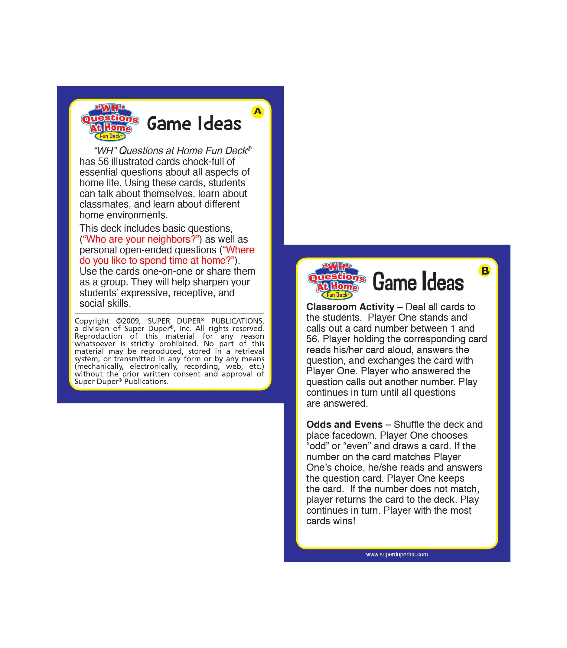 Super Duper Publications | WH Questions at Home Fun Deck | Communication and Social Skills Flash Cards | Educational Learning Products for Children