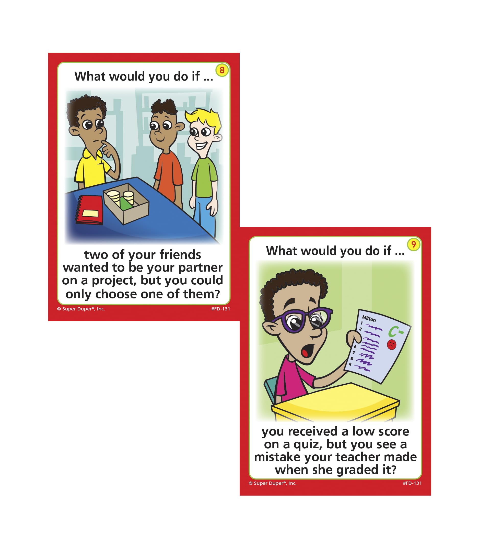 Super Duper Publications | What Would You Do at School If… Fun Deck | Social Skills Flash Cards | Educational Learning Materials for Children