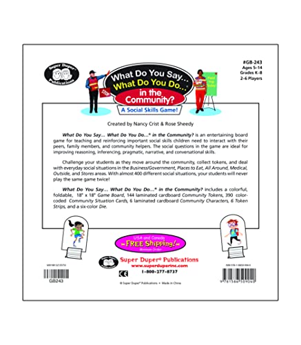 Super Duper Publications | What Do You Say... What Do You Do...® in The Community? Social Skills Board Game | 1-6 Players, Ages 5-12