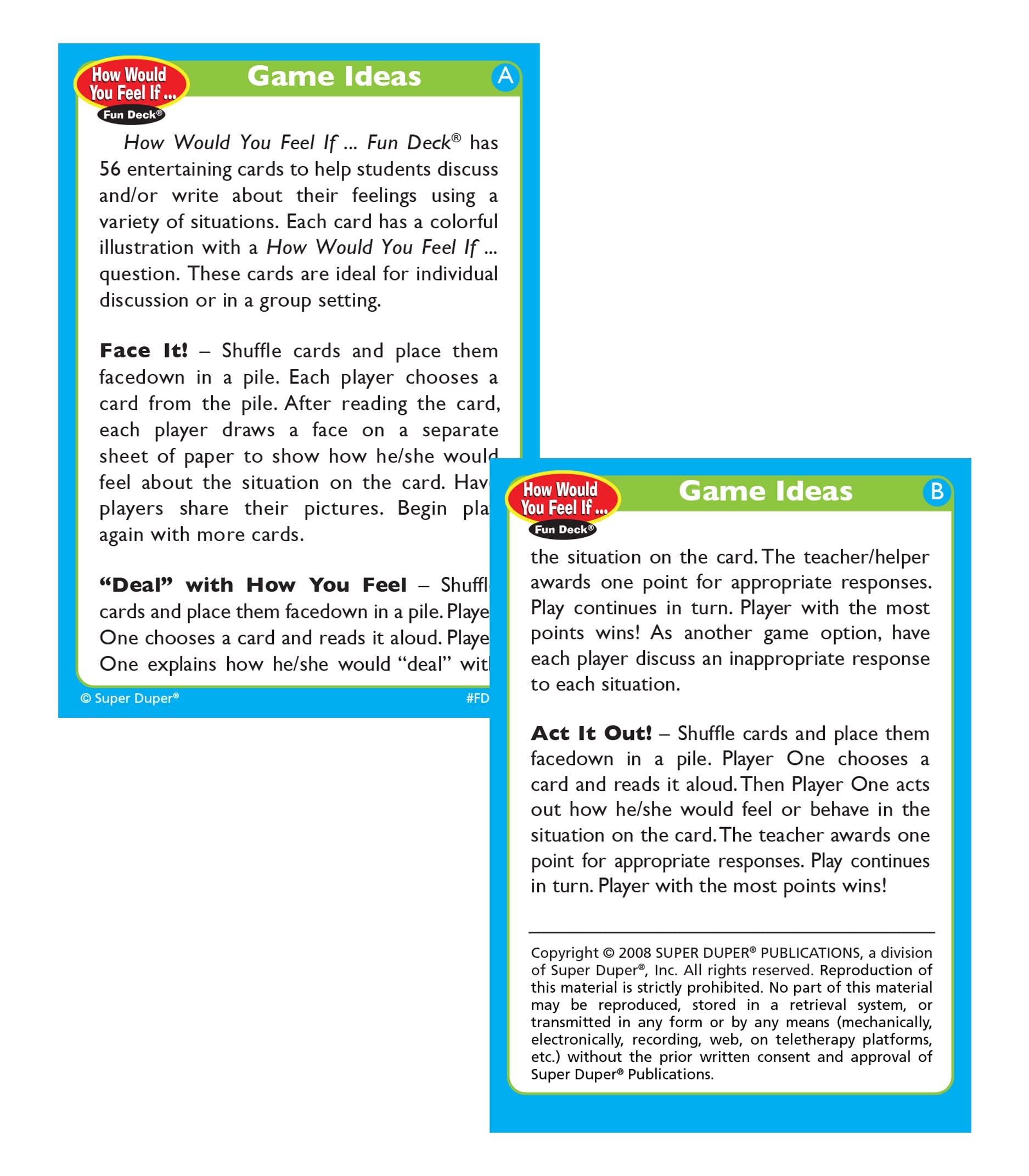 Super Duper Publications | How Would You Feel If Fun Deck | Understanding Feelings and Emotions Flash Cards | Educational Learning Materials for Children