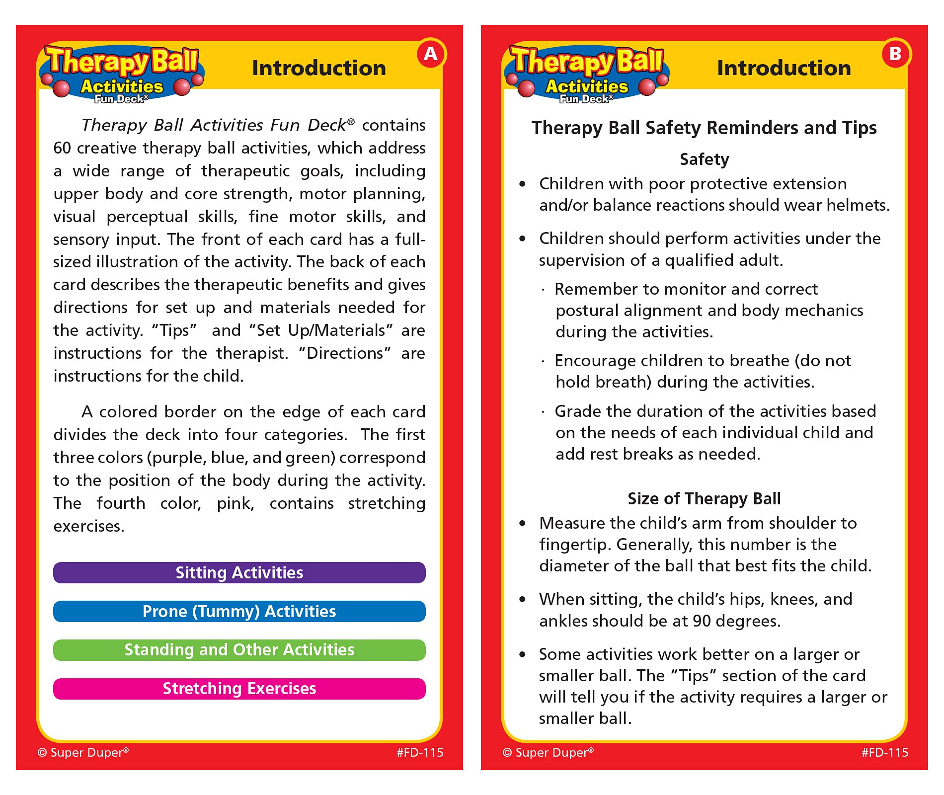 Super Duper Publications | Therapy Ball Activities Fun Deck | Upper Body and Core Strength Flash Cards | Educational Learning Materials for Children