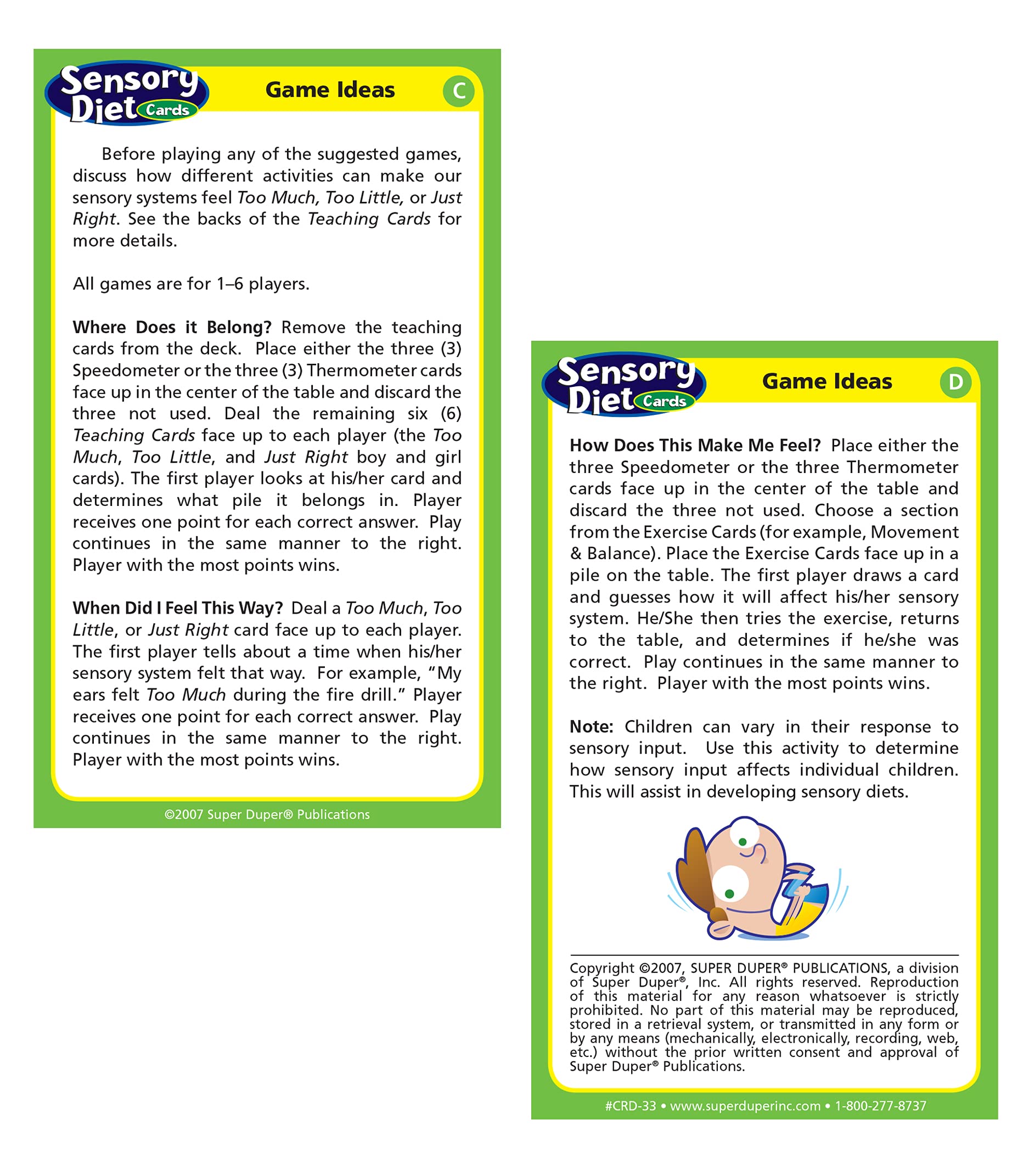 Sensory Diet Behavior and Body Awareness Flash Card Deck - Super Duper Educational Learning Toy for Kids