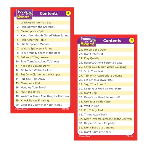 Super Duper Publications | Focus on Manners Fun Deck | Behavior and Social Skills Flash Cards | Educational Learning Materials for Children