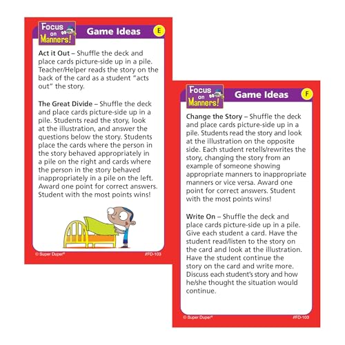 Super Duper Publications | Focus on Manners Fun Deck | Behavior and Social Skills Flash Cards | Educational Learning Materials for Children