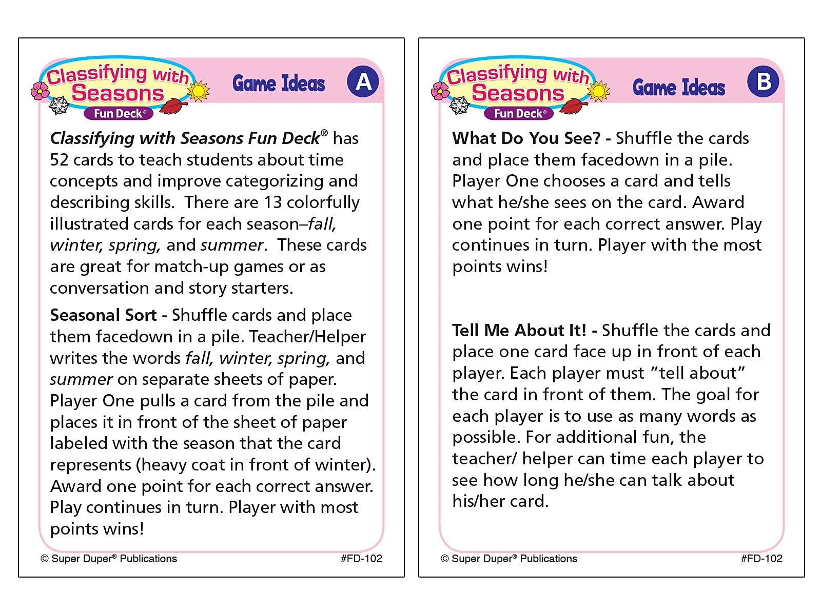Super Duper Publications | Classifying with Seasons Fun Deck Flash Cards | Educational Learning Resource for Children