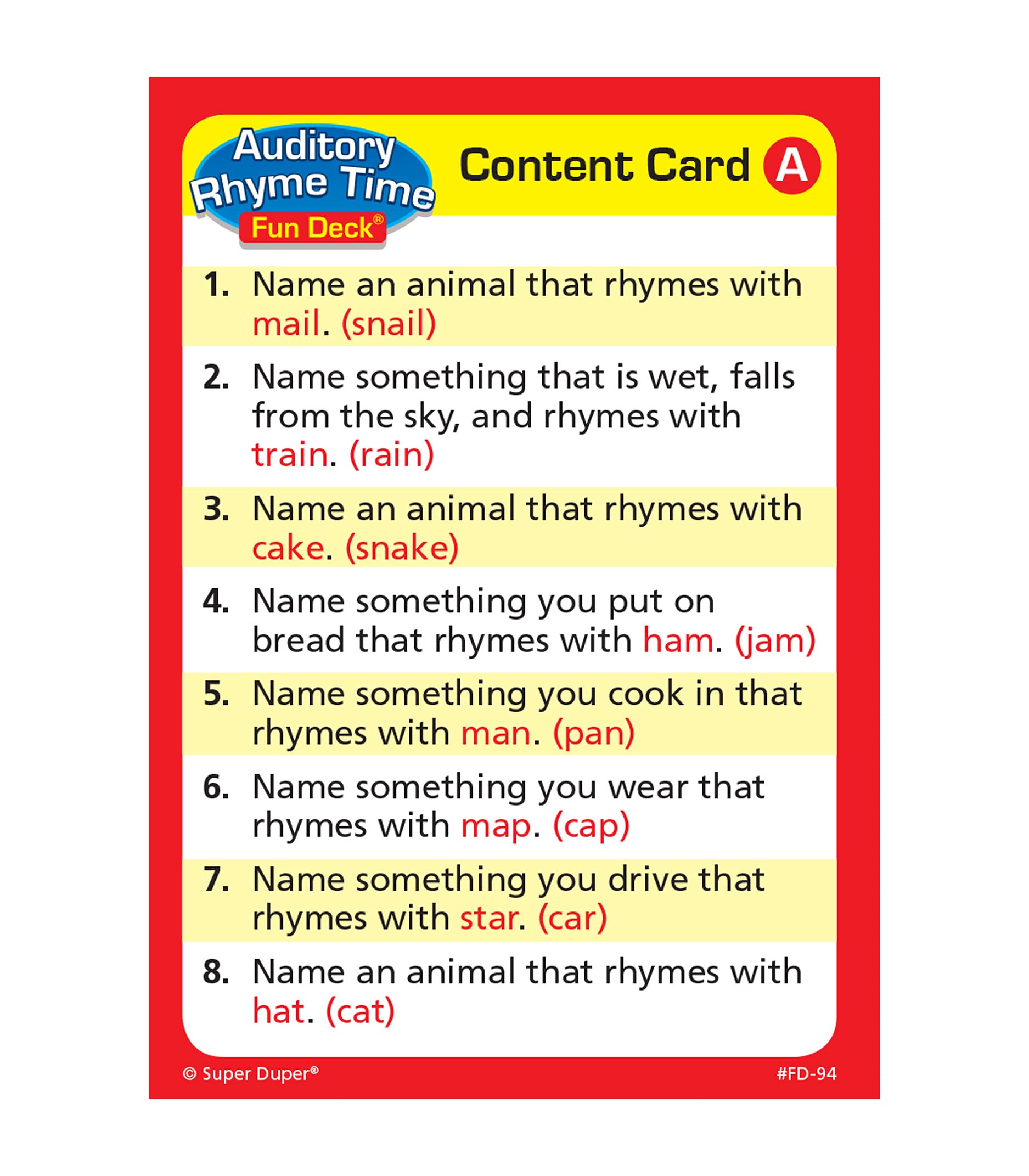Super Duper Publications | Auditory Rhyme Time Fun Deck Flash Cards | Educational Learning Resource for Children