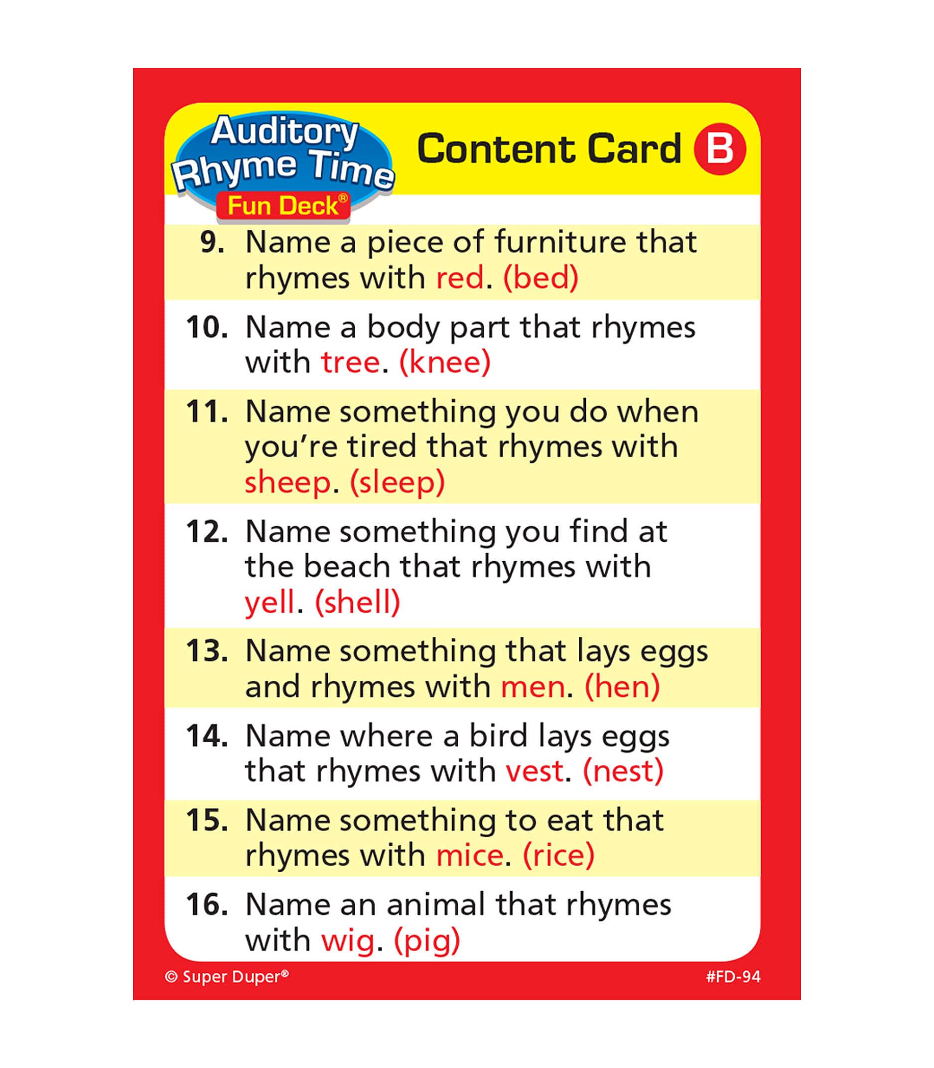 Super Duper Publications | Auditory Rhyme Time Fun Deck Flash Cards | Educational Learning Resource for Children
