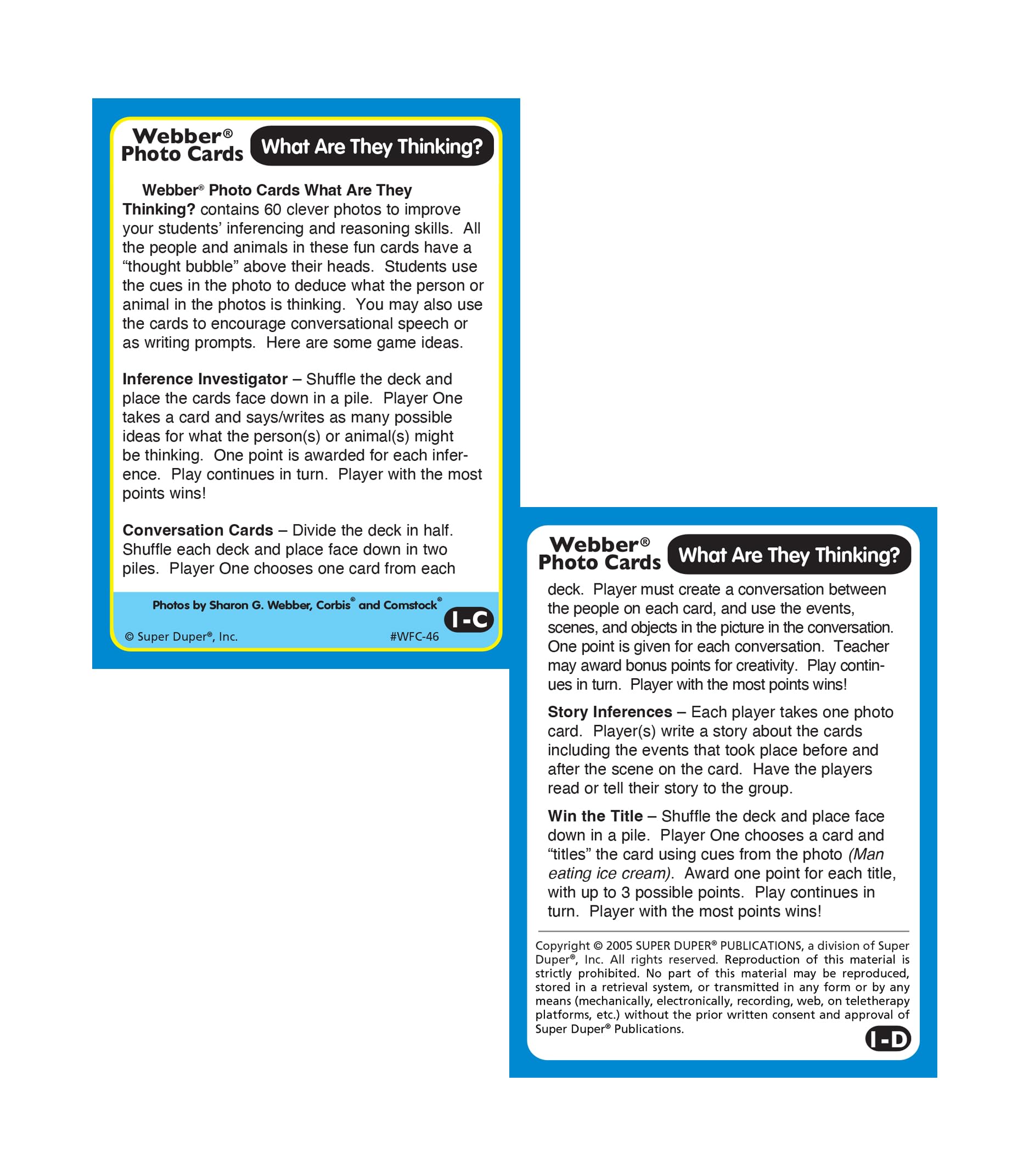 Webber “What Are They Thinking?” Photo Card Deck - Super Duper Educational Learning Toy for Kids