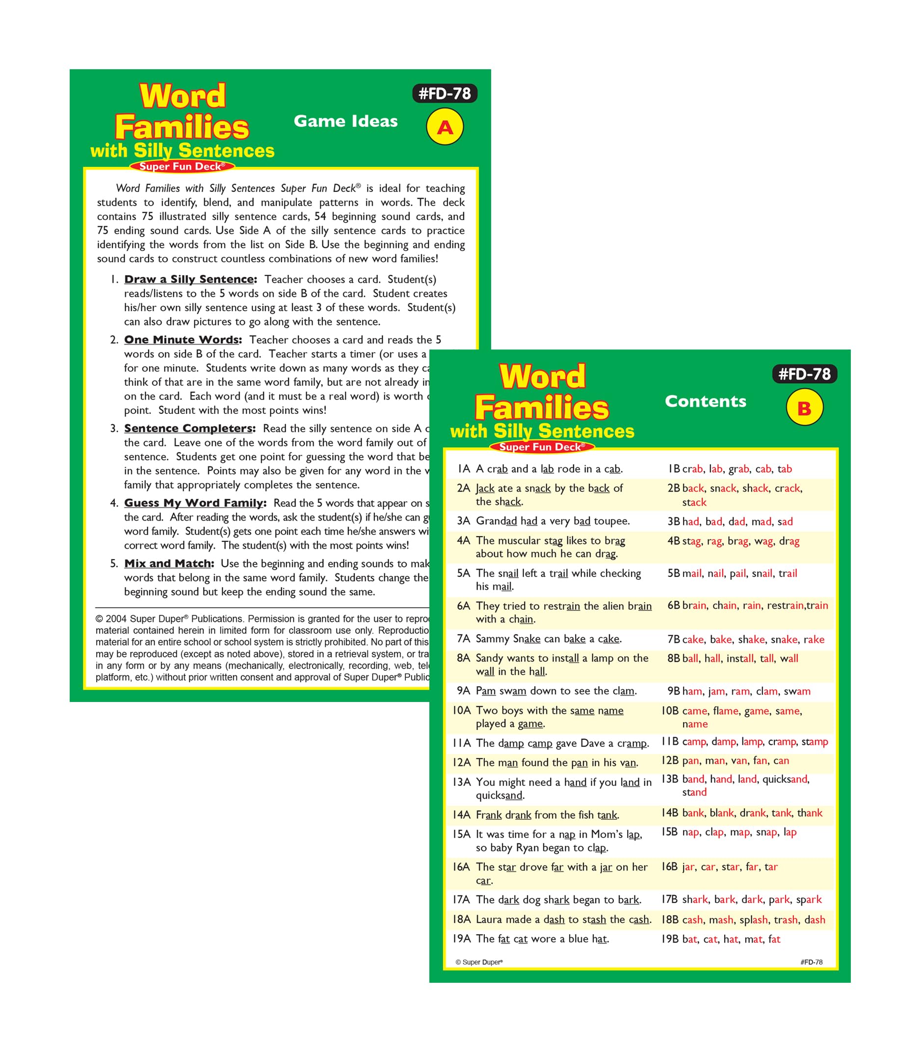 Super Duper Publications | Word Families with Silly Sentences Fun Deck Flash Cards | Educational Learning Resource for Children