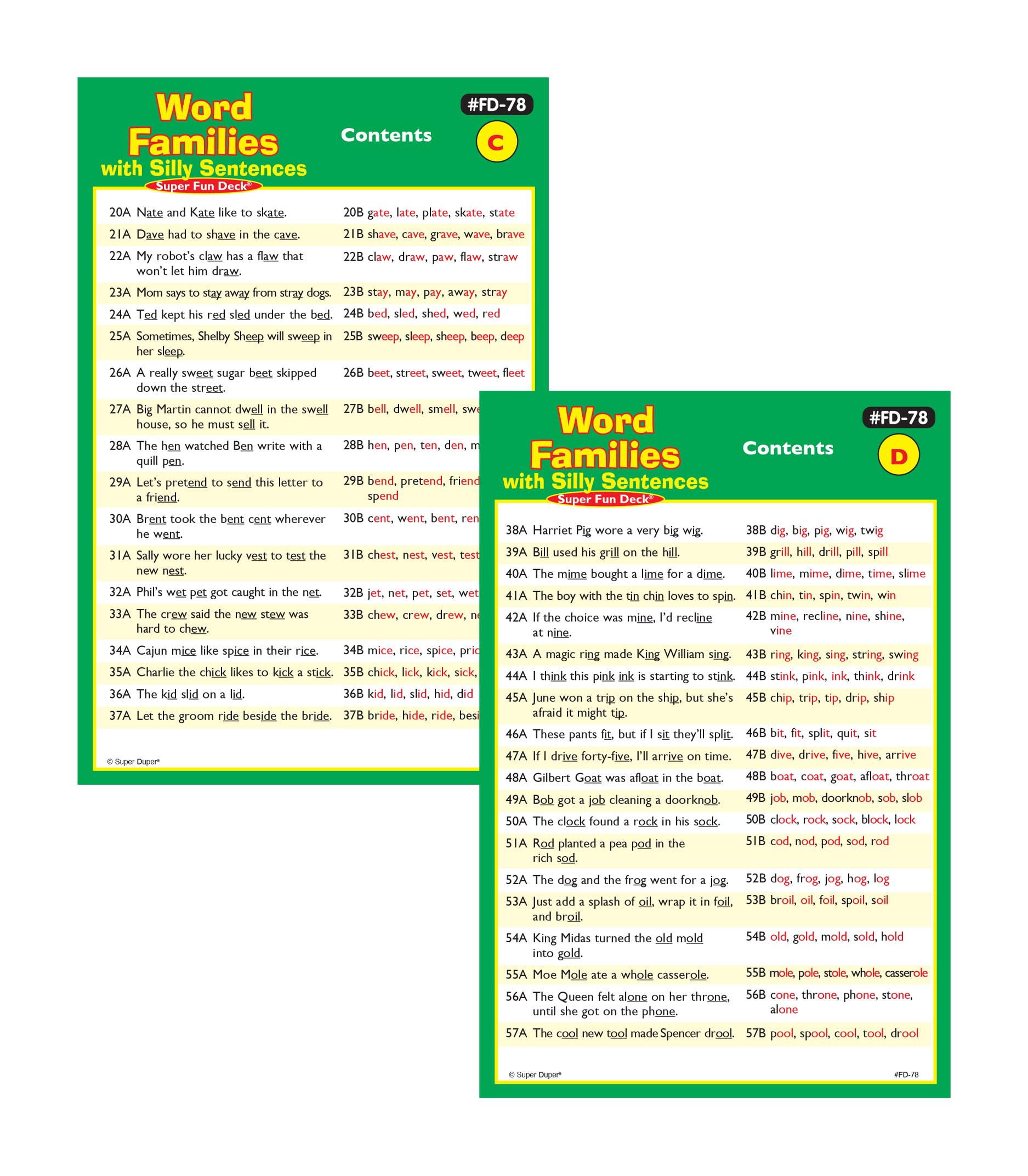 Super Duper Publications | Word Families with Silly Sentences Fun Deck Flash Cards | Educational Learning Resource for Children