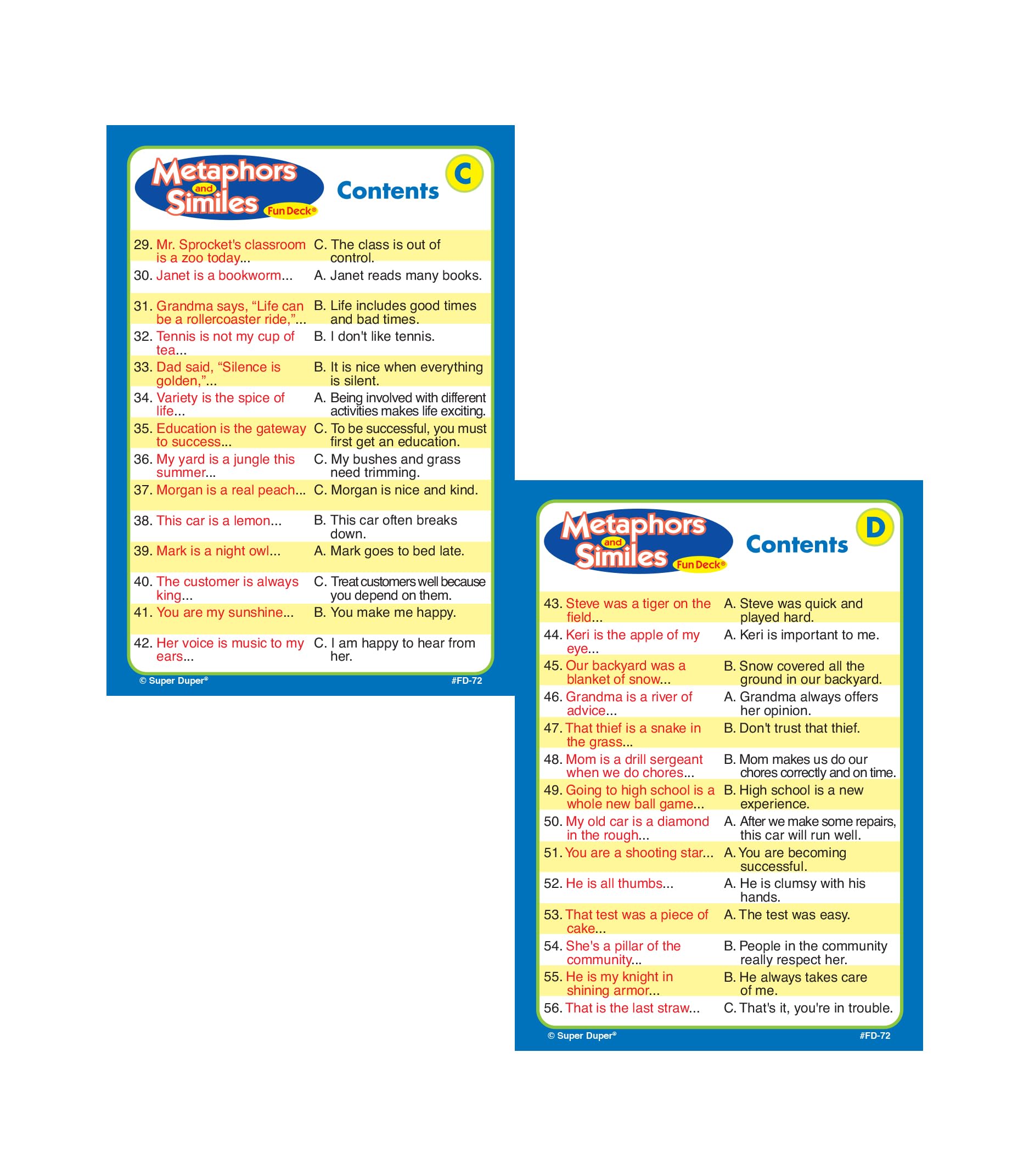 Super Duper Publications | Metaphors & Similes Fun Deck | Figurative Language Skills Flash Cards | Educational Learning Materials for Children…