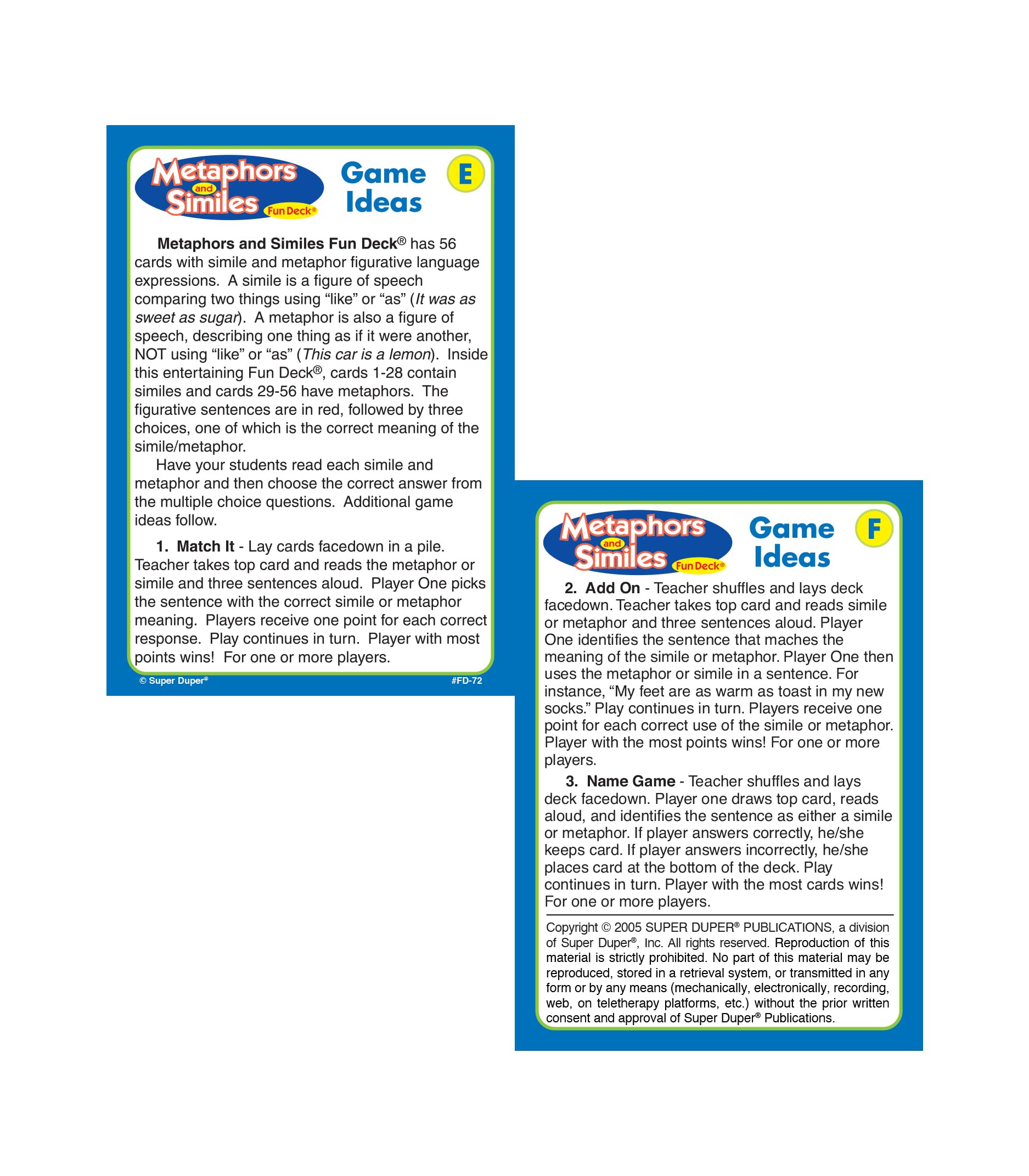 Super Duper Publications | Metaphors & Similes Fun Deck | Figurative Language Skills Flash Cards | Educational Learning Materials for Children…