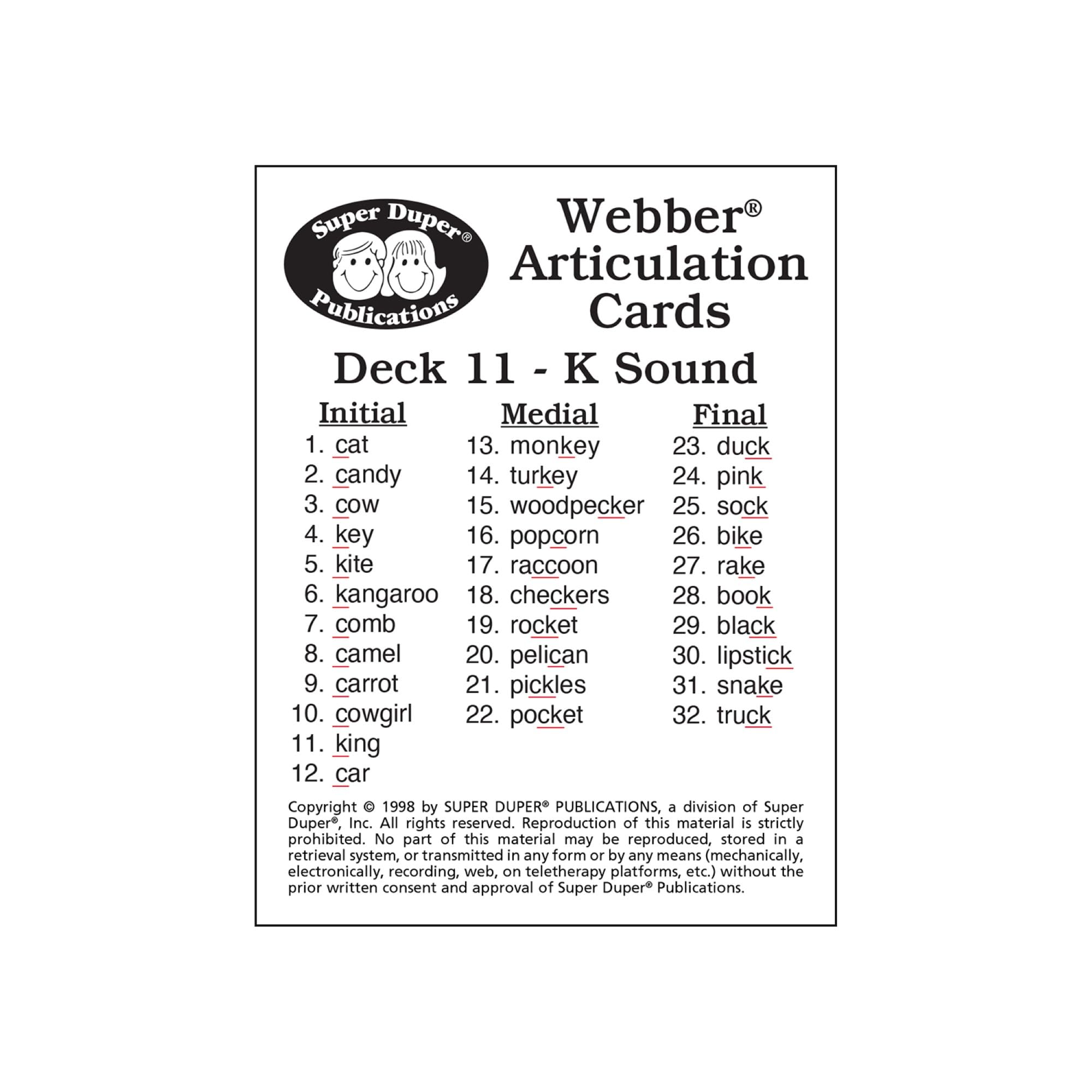 Super Duper Publications | Articulation K Sound Fun Deck | Vocabulary and Language Development Flash Cards | Educational Learning Materials for Children