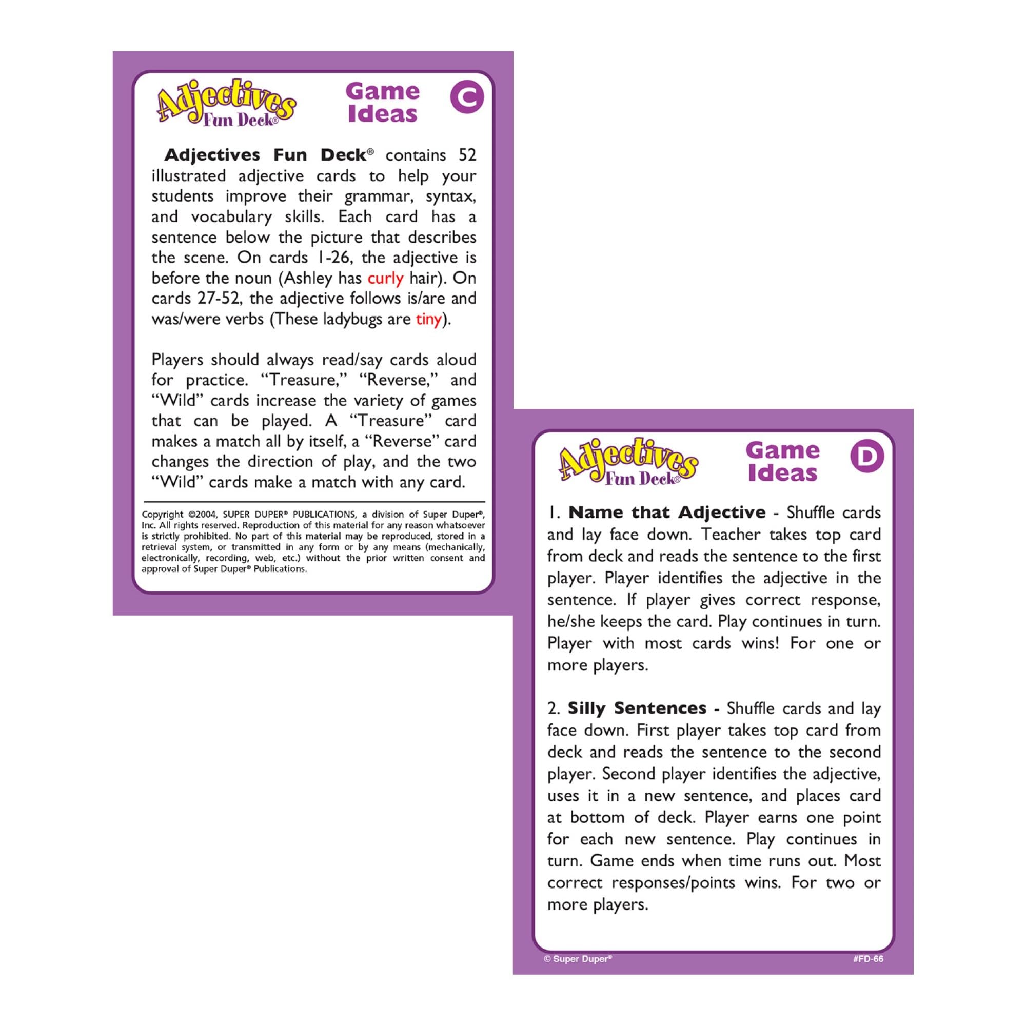 Adjectives Fun Deck Cards - Super Duper Educational Learning Toy for Kids