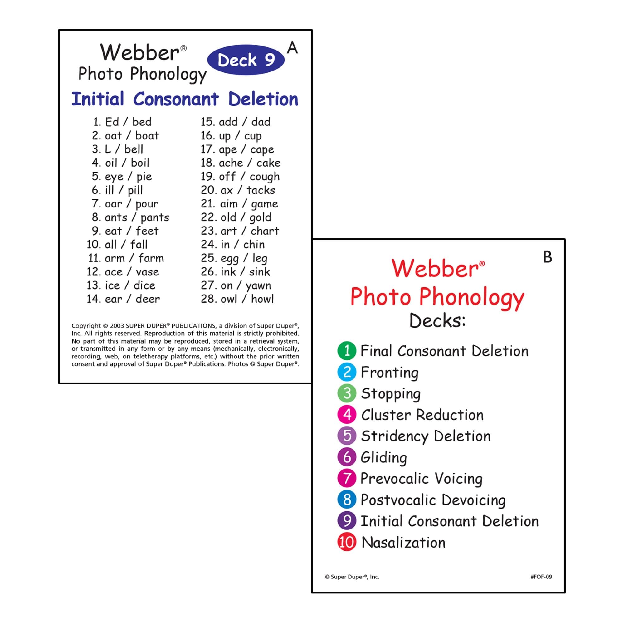 Super Duper Publications | Webber® Photo Phonology Initial Consonant Deletion Minimal Pair Card Deck | Educational Learning Resource for Children