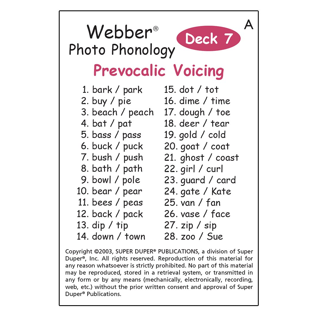 Super Duper Publications | Webber® Photo Phonology Prevocalic Voicing Minimal Pair Card Deck | Educational Learning Resource for Children