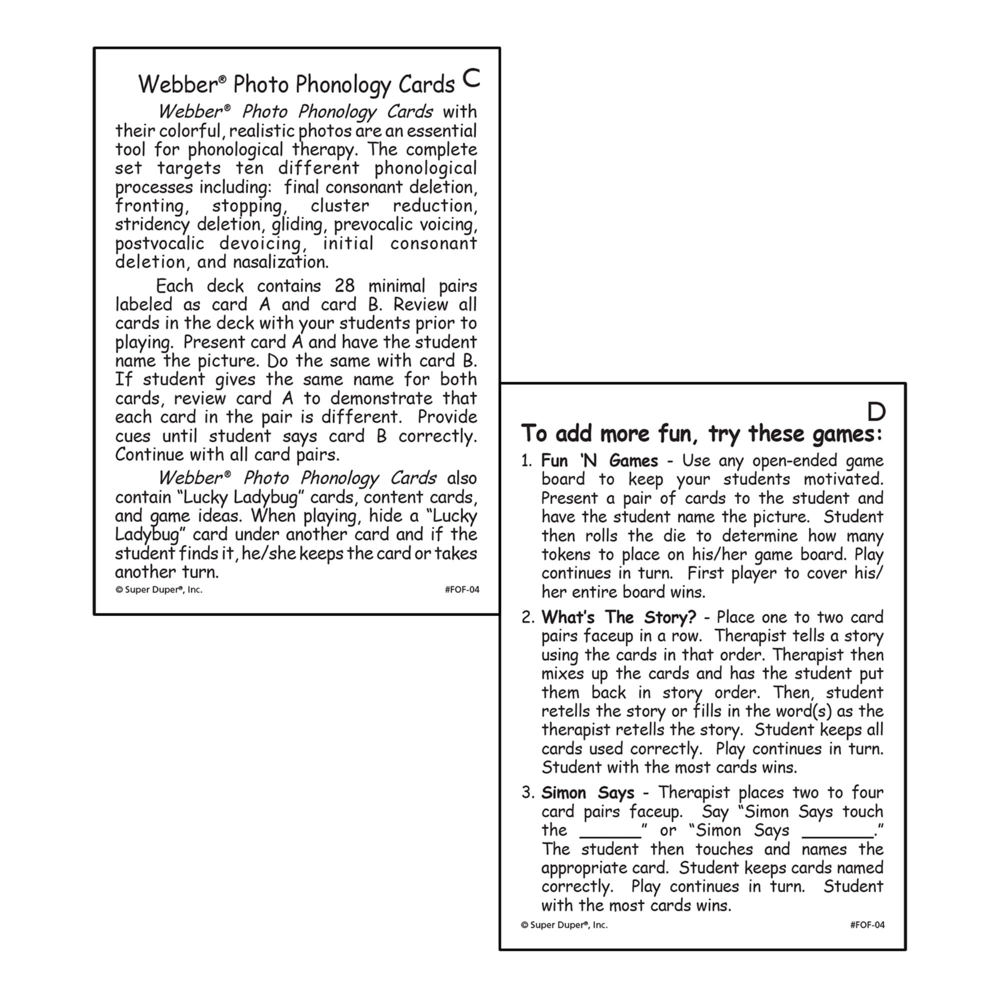 Super Duper Publications | Webber® Photo Phonology Cluster Reduction Minimal Pair Card Deck | Educational Learning Resource for Children