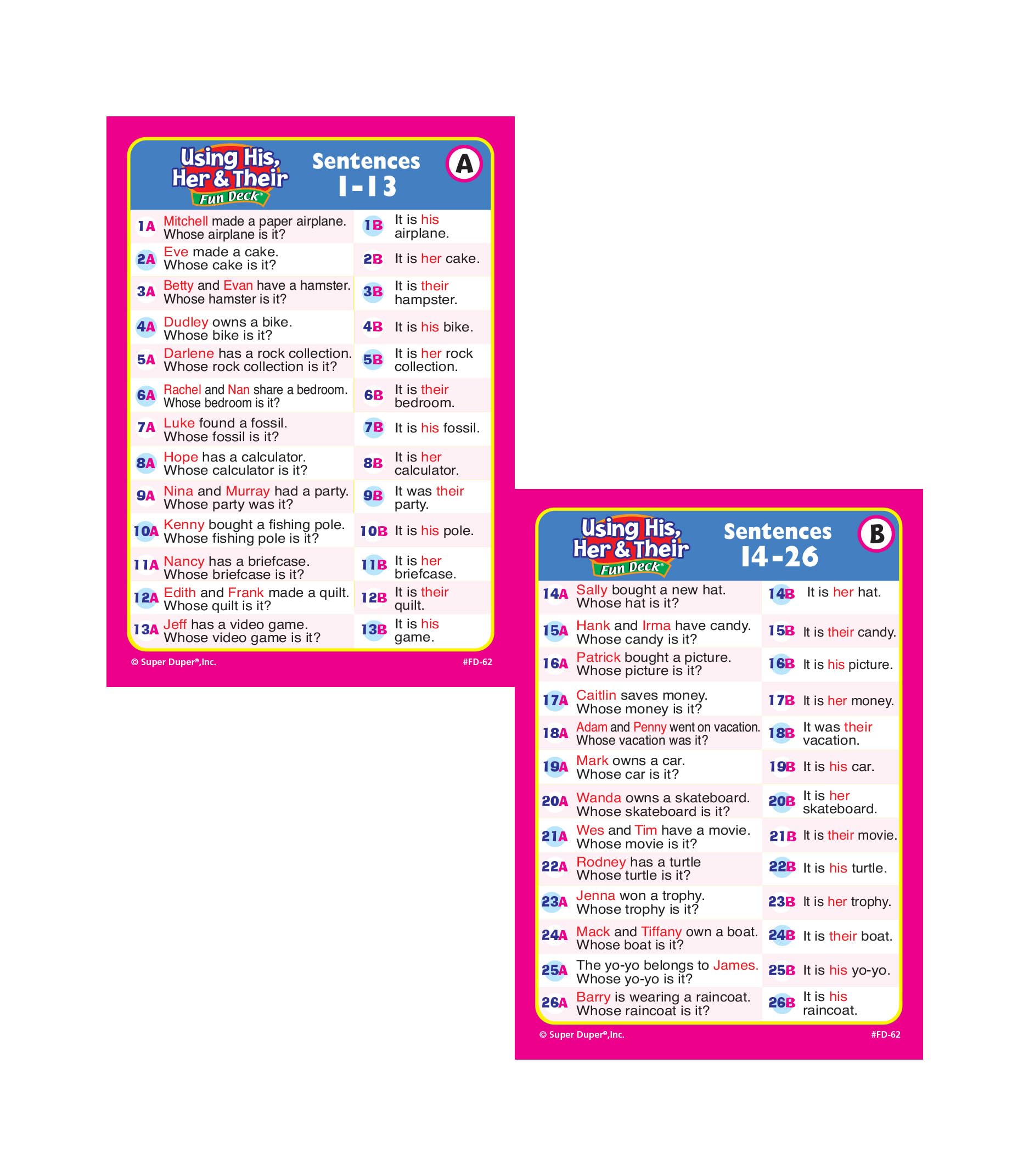 Super Duper Publications | Using His, Her, & Their Fun Deck Flash Cards | Educational Learning Resource for Children