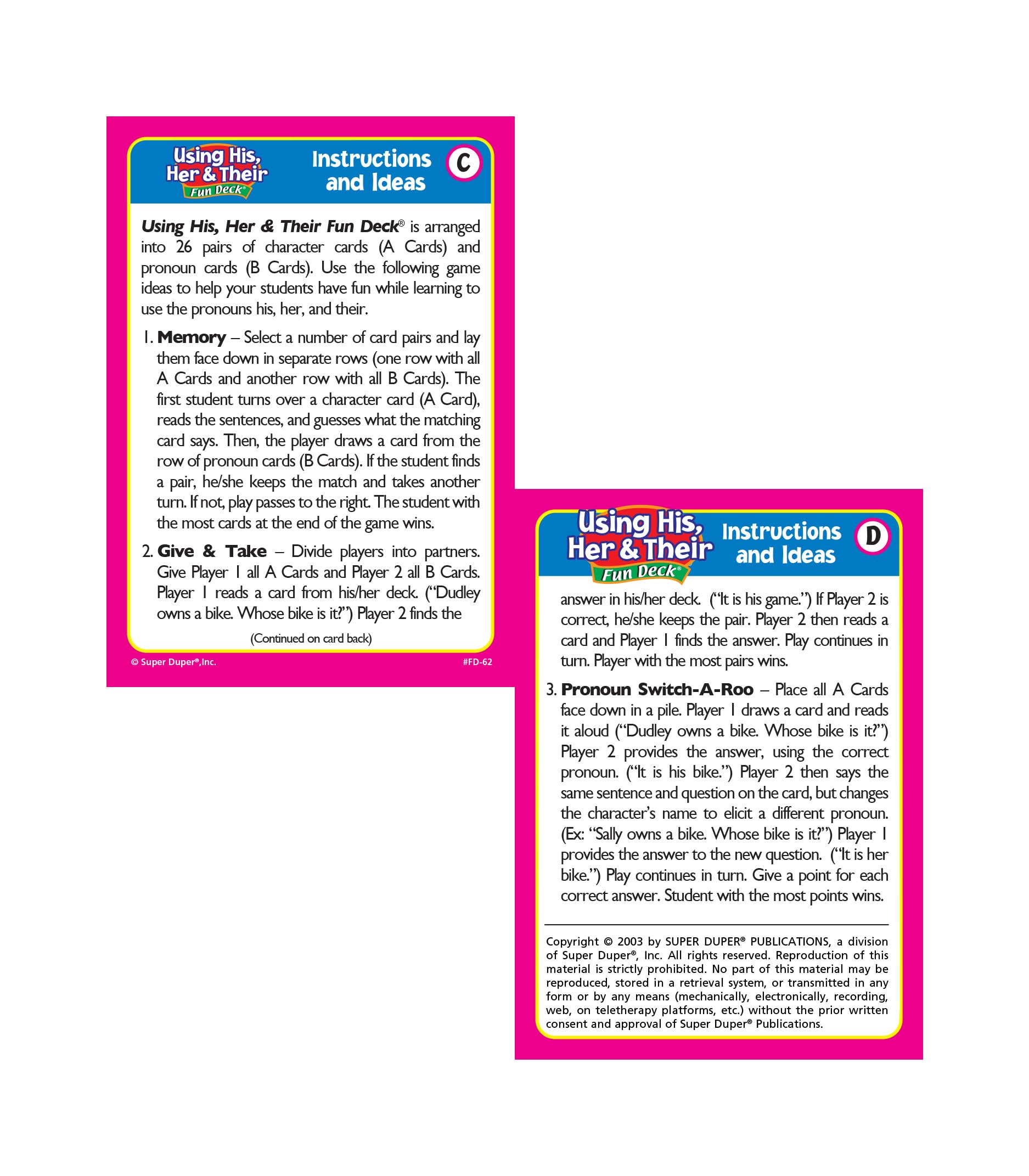 Super Duper Publications | Using His, Her, & Their Fun Deck Flash Cards | Educational Learning Resource for Children