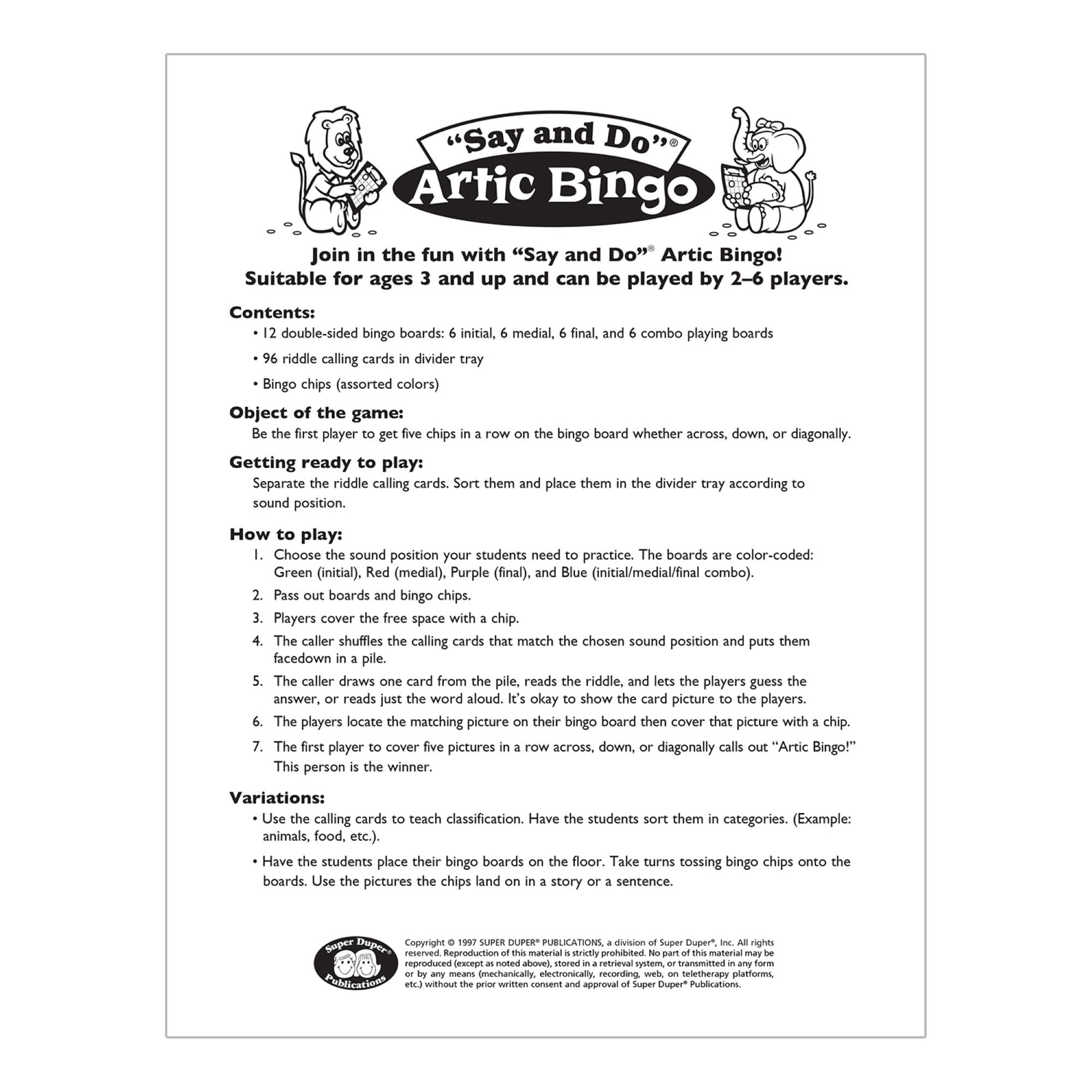 Say and Do Artic Bingo Sound Game Letter “S” - Super Duper Educational Learning Toy for Kids