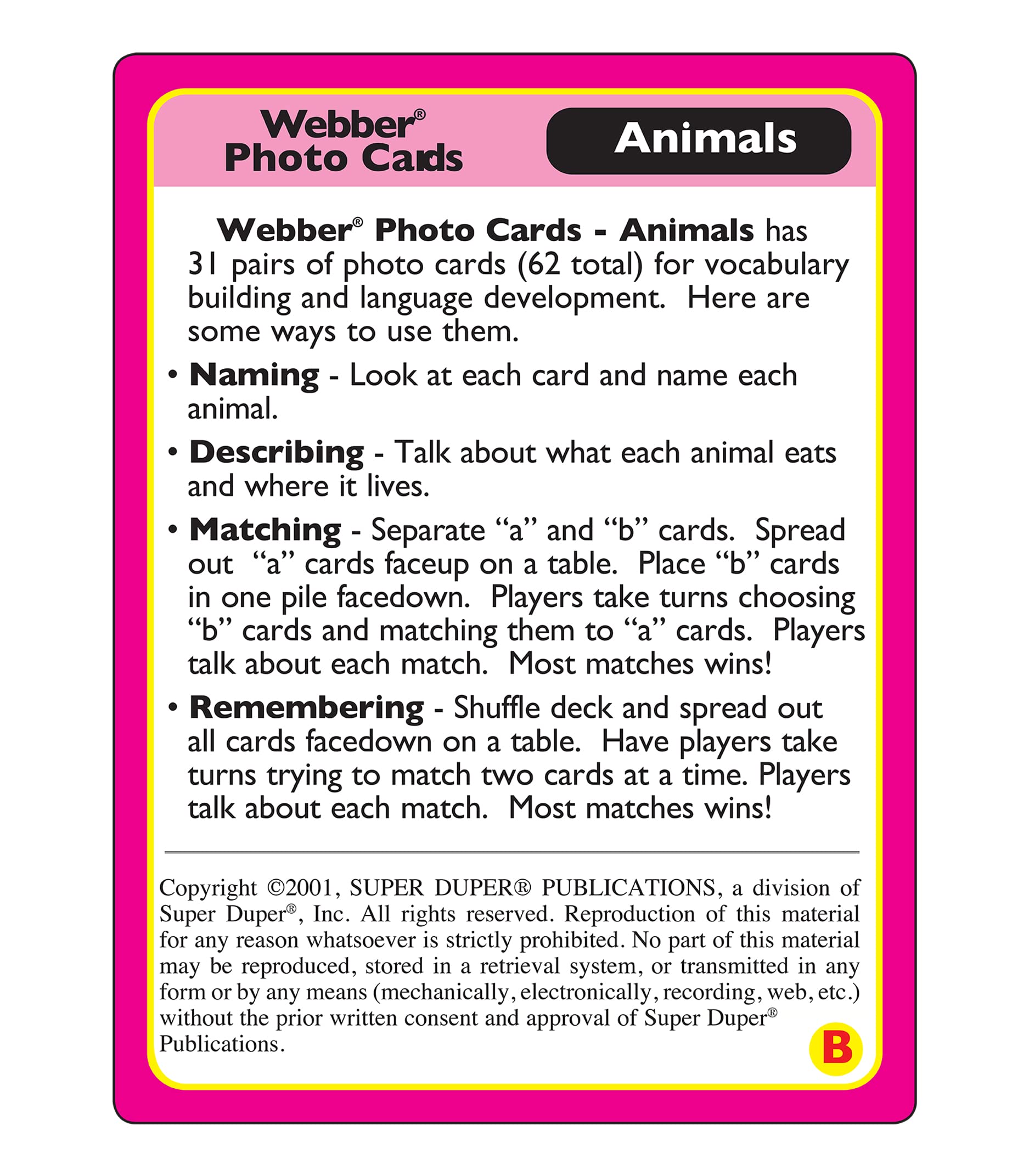 Super Duper Publications | Webber® Animals Photo Card Deck | Educational Learning Resource for Children