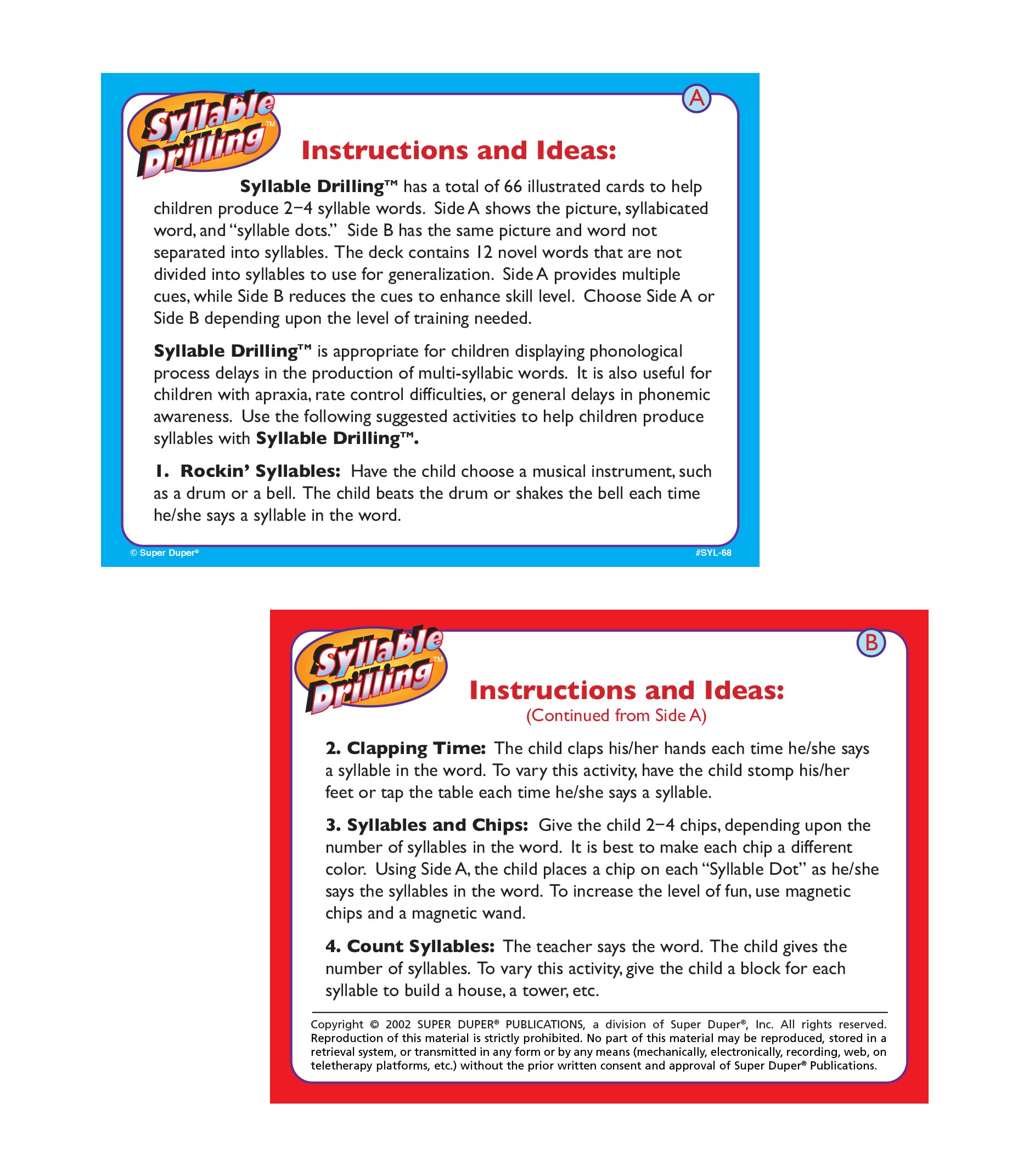 Super Duper Publications | Syllable Drilling Fun Deck Flash Cards for Speech-Language Pathologists | Educational Learning Resource for Children
