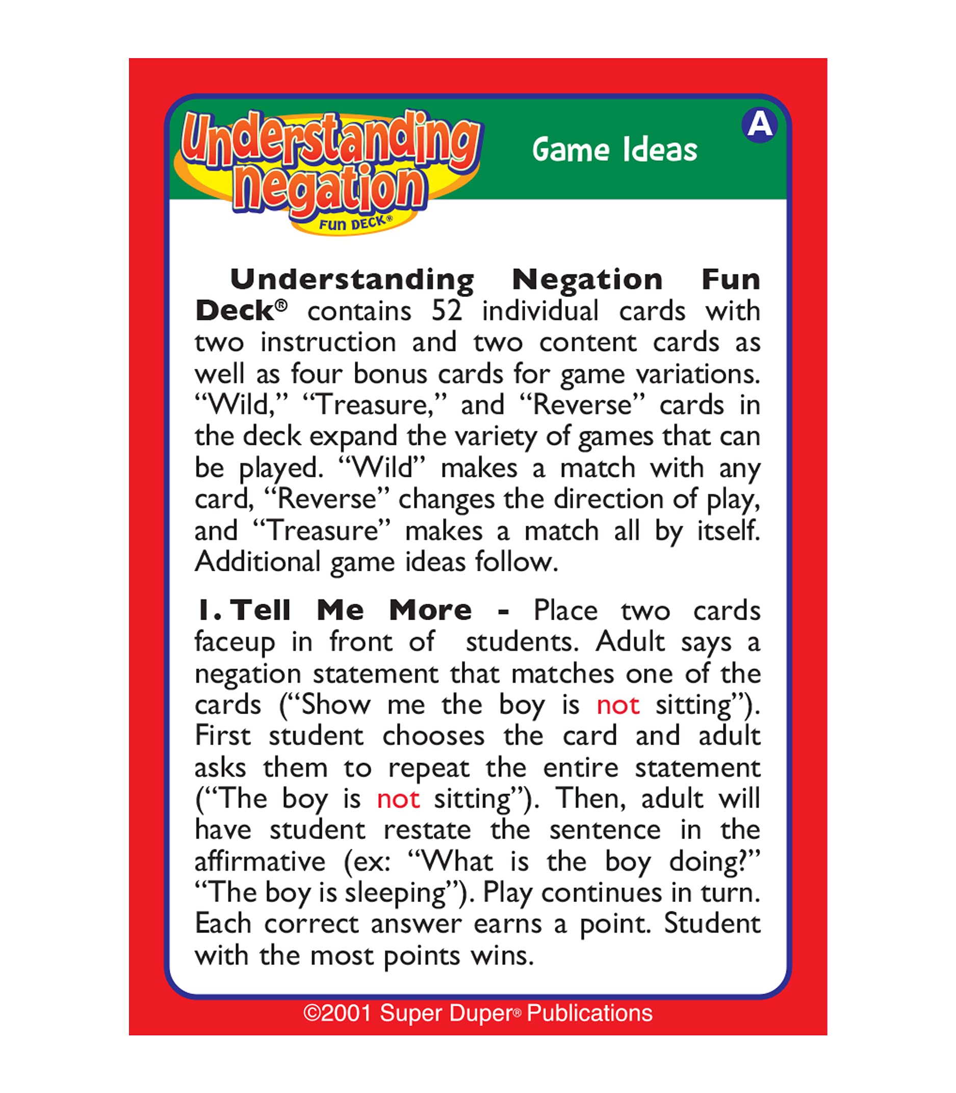 Understanding Negation Fun Deck Cards - Super Duper Educational Learning Toy for Kids