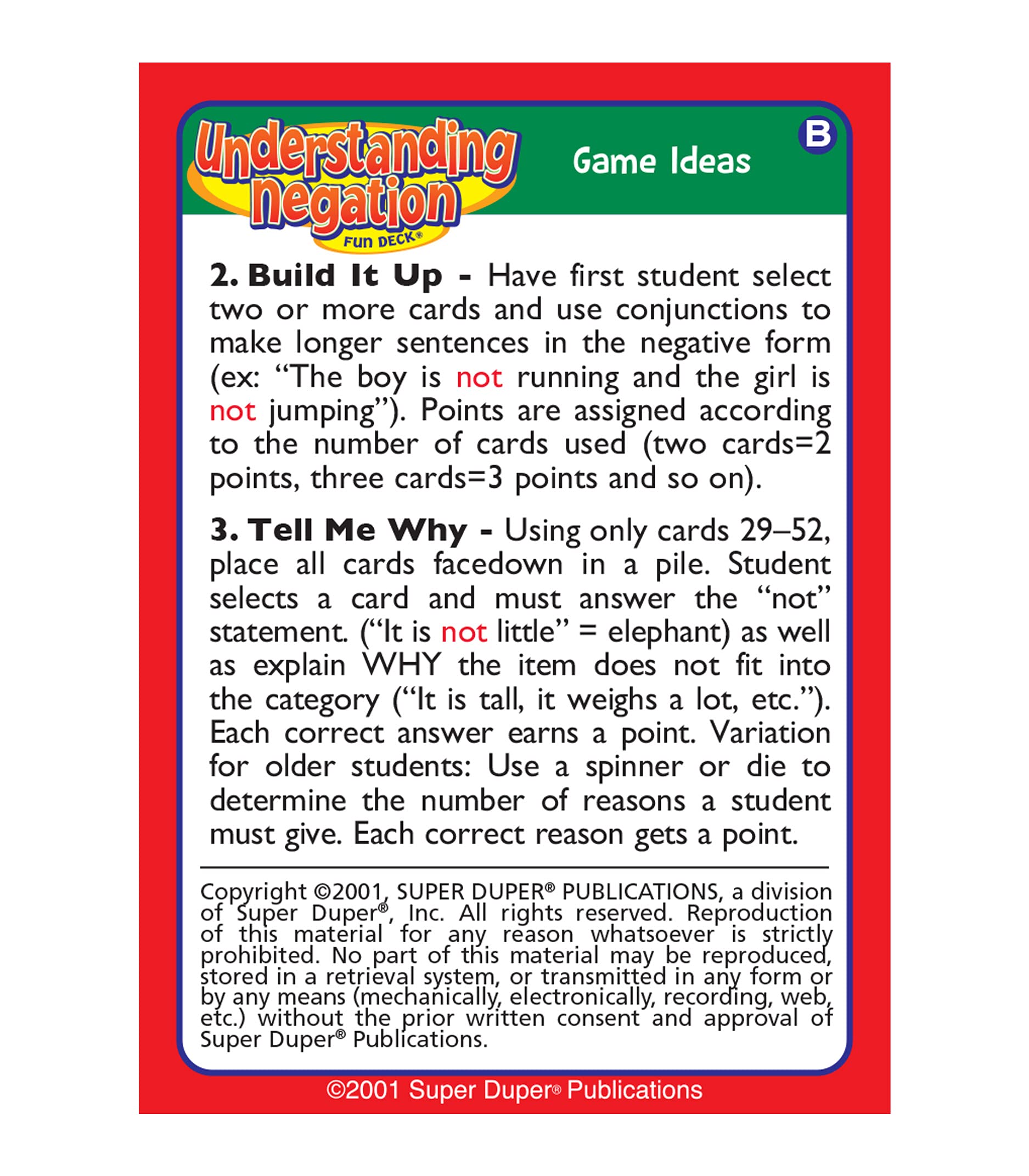 Understanding Negation Fun Deck Cards - Super Duper Educational Learning Toy for Kids