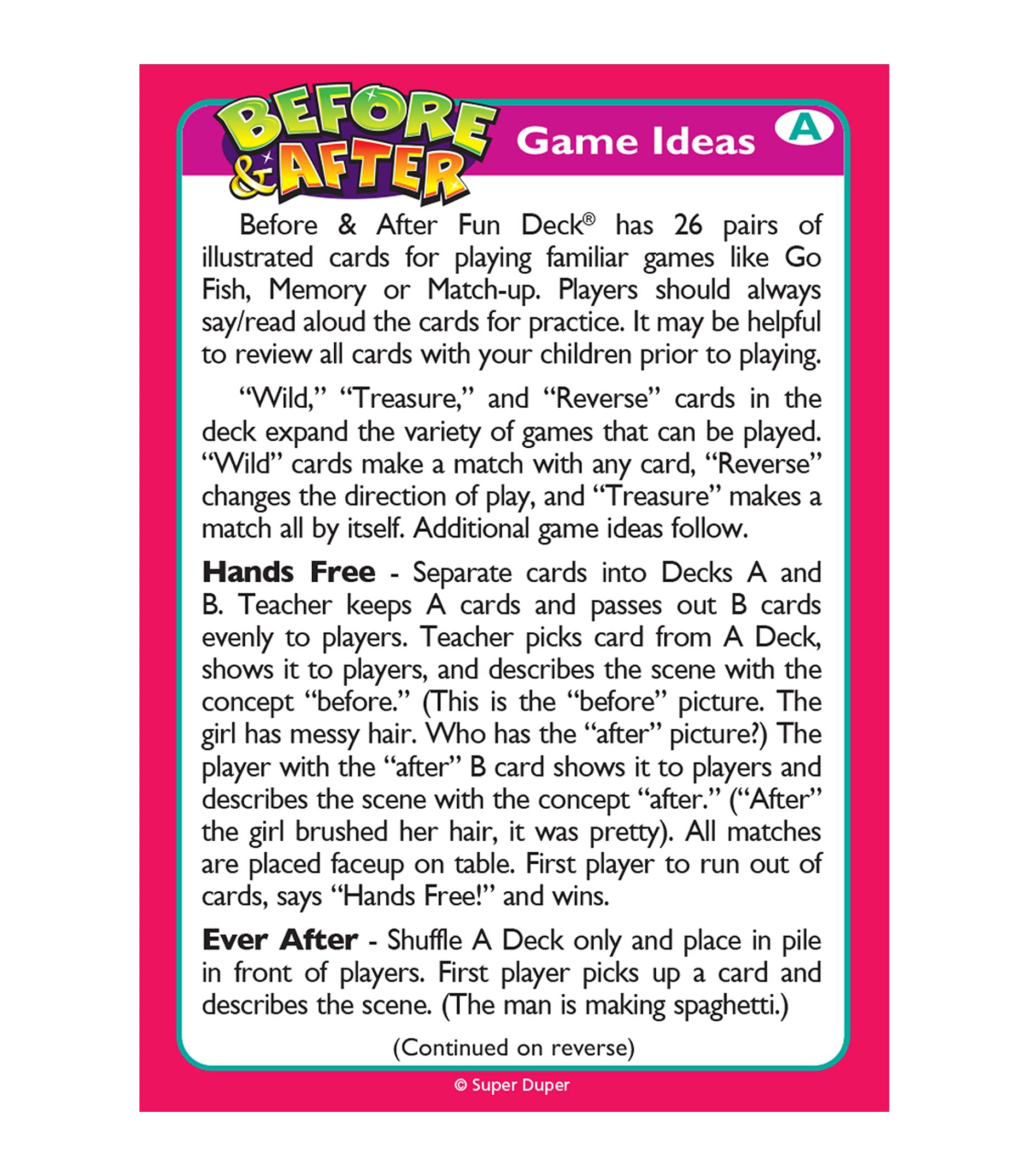 Super Duper Publications | Before & After Fun Deck Flash Cards | Educational Learning Resource for Children
