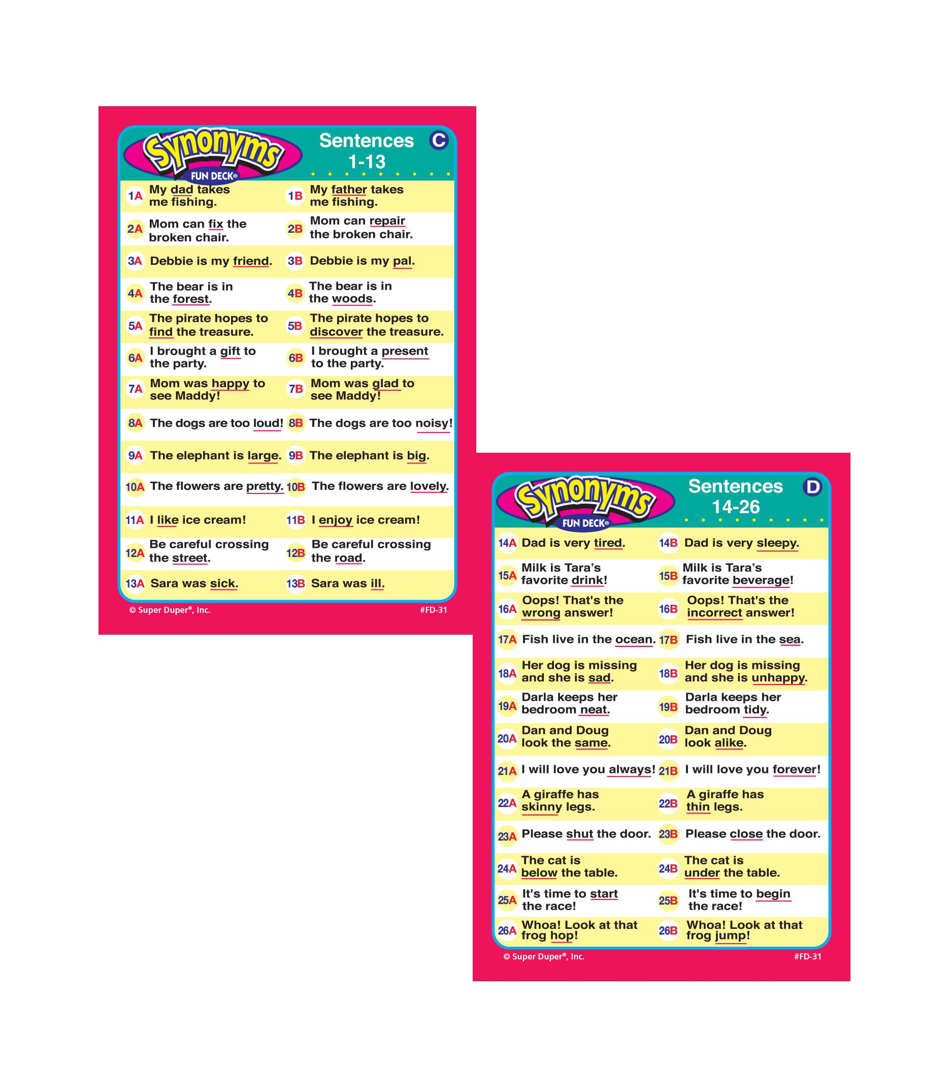 Super Duper Publications | Synonyms Fun Deck Flash Cards | Educational Learning Resource for Children