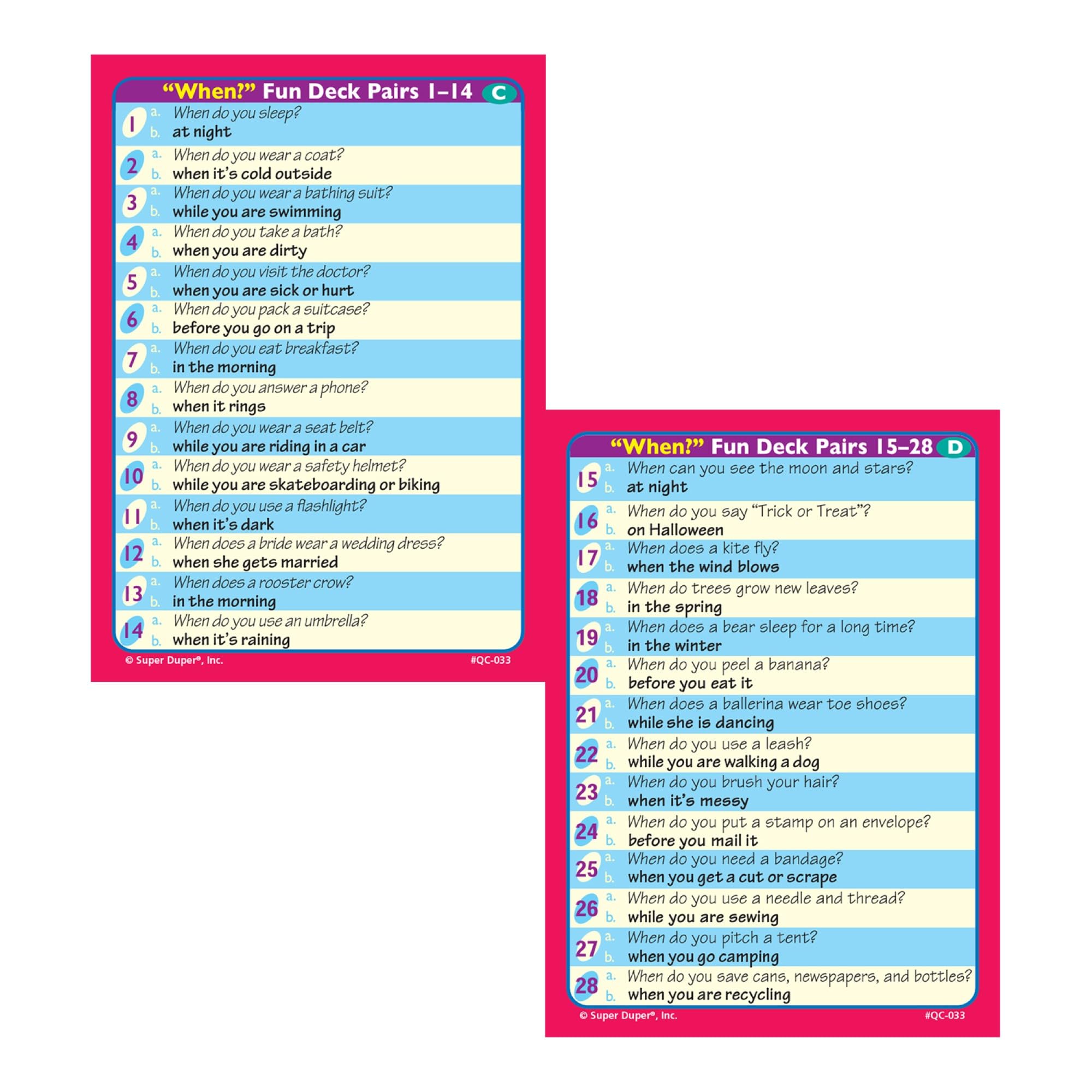 Super Duper Publications | Ask and Answer When Questions Fun Deck | Communication and Language Processing Skills Flash Cards | Educational Learning Materials for Children