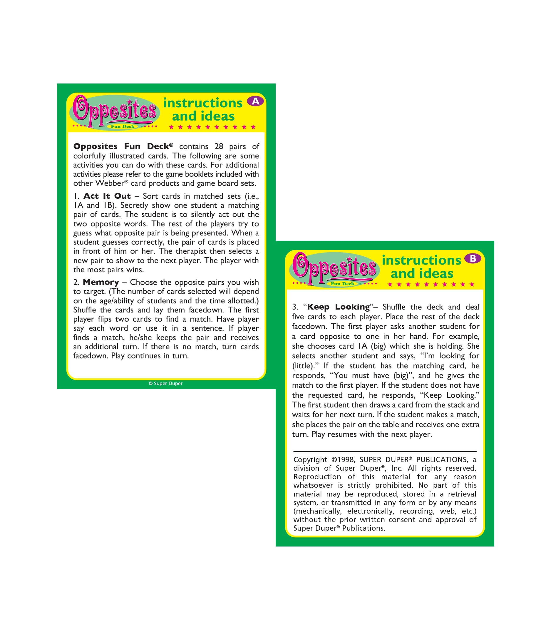 Super Duper Publications | Opposites Fun Deck Flash Cards | Educational Learning Resource for Children