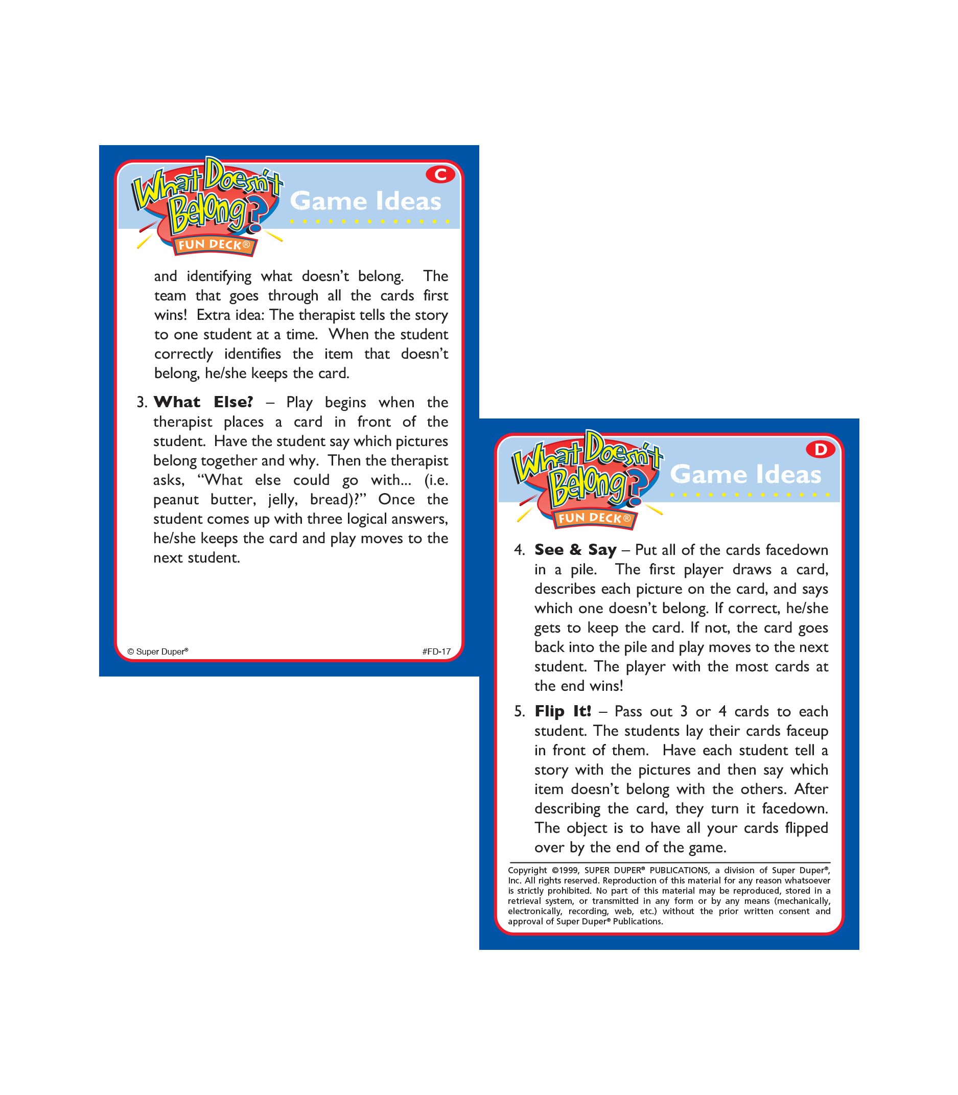 Super Duper Publications | What Doesn’t Belong? Fun Deck | Vocabulary and Classifying Skills Flash Cards | Educational Learning Materials for Children