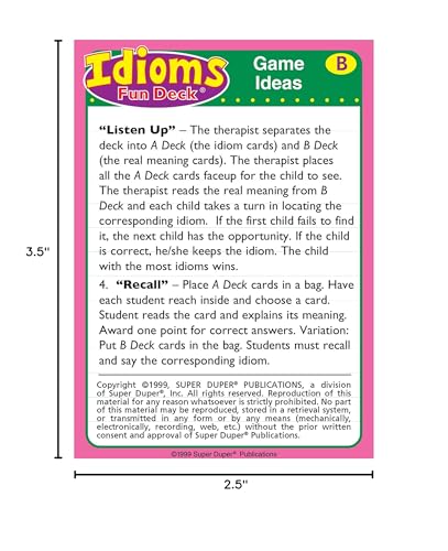 Super Duper Publications | Idioms Fun Deck | Figurative Language Skills Flash Cards | Educational Learning Materials for Children