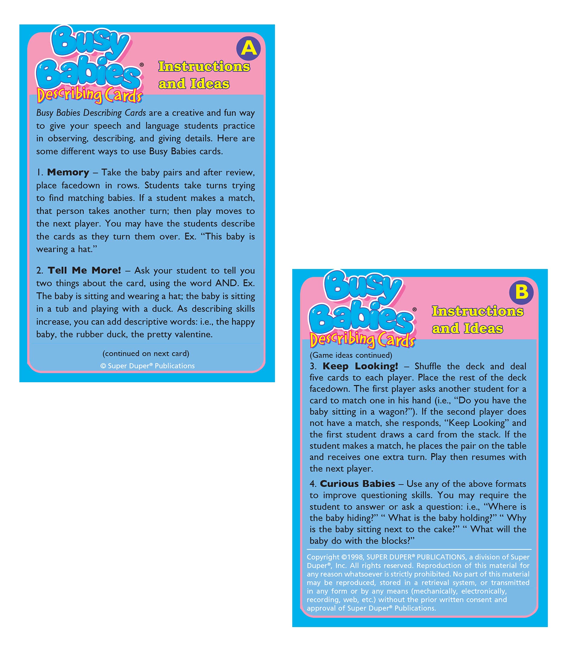 Super Duper Publications | Busy Babies Describing Fun Deck Flash Cards | Educational Learning Resource for Children