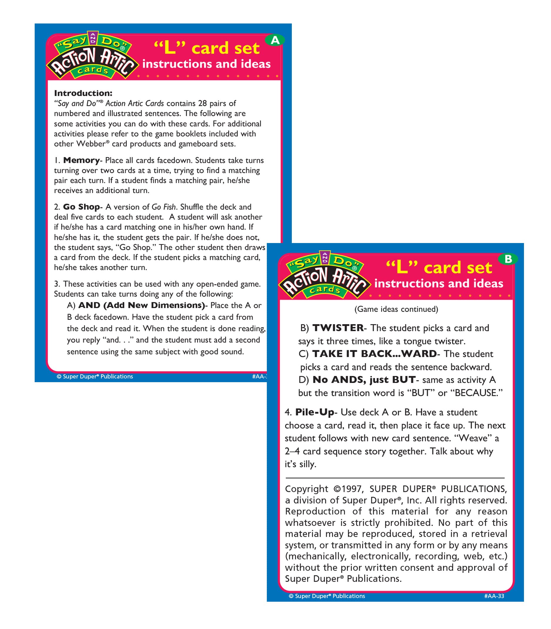 Super Duper Publications | Say and Do® Action Articulation L Sounds Fun Deck | Vocabulary and Language Development Flash Cards | Educational Learning Materials for Children