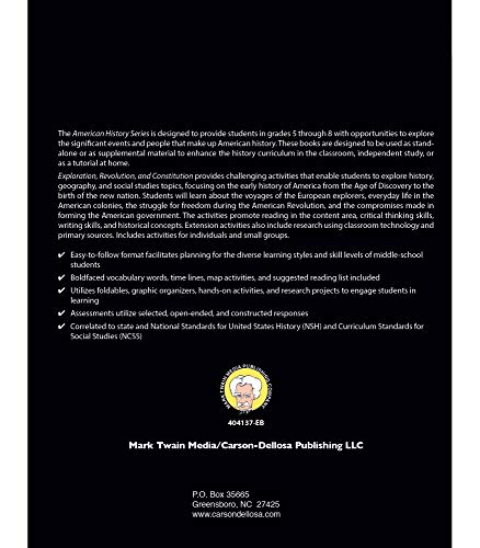 Mark Twain American History Workbook, Grades 6-12, Exploration, American Revolution, and Constitution, 13 Original US Colonies, and Declaration of ... (American History Series) (Volume 4)