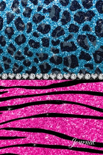 Journal: Faux glitter sky blue leopard pink zebra stripes notebook
