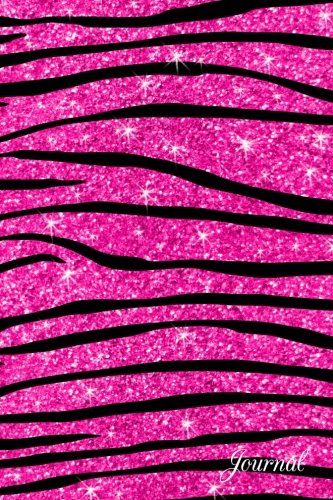 Journal: Faux neon hot pink glitter zebra stripes notebook