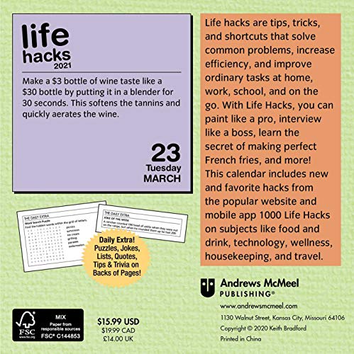 Life Hacks 2021 Day-to-Day Calendar