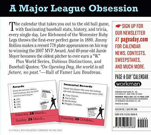 A Year of Baseball Trivia! Page-A-Day Calendar 2020: Immortal Records, Team History & Hall of Famers