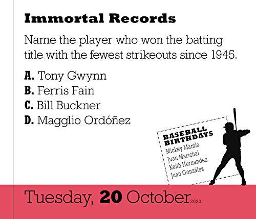 A Year of Baseball Trivia! Page-A-Day Calendar 2020: Immortal Records, Team History & Hall of Famers