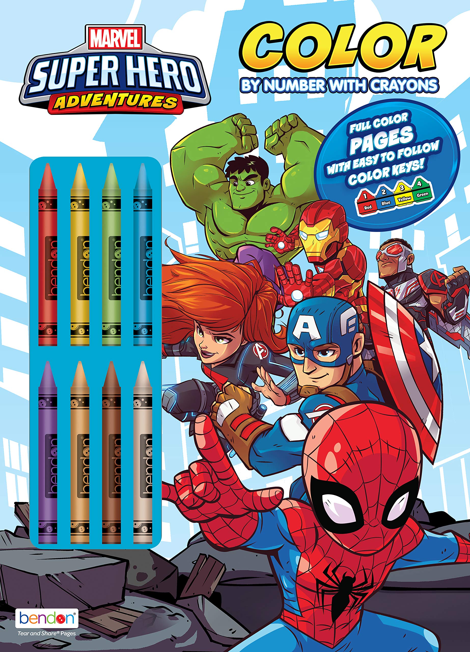 Marvel Super Hero Adventures 32-Page Color by Number Coloring and Activity Book with 8 Crayons, 47530 Bendon