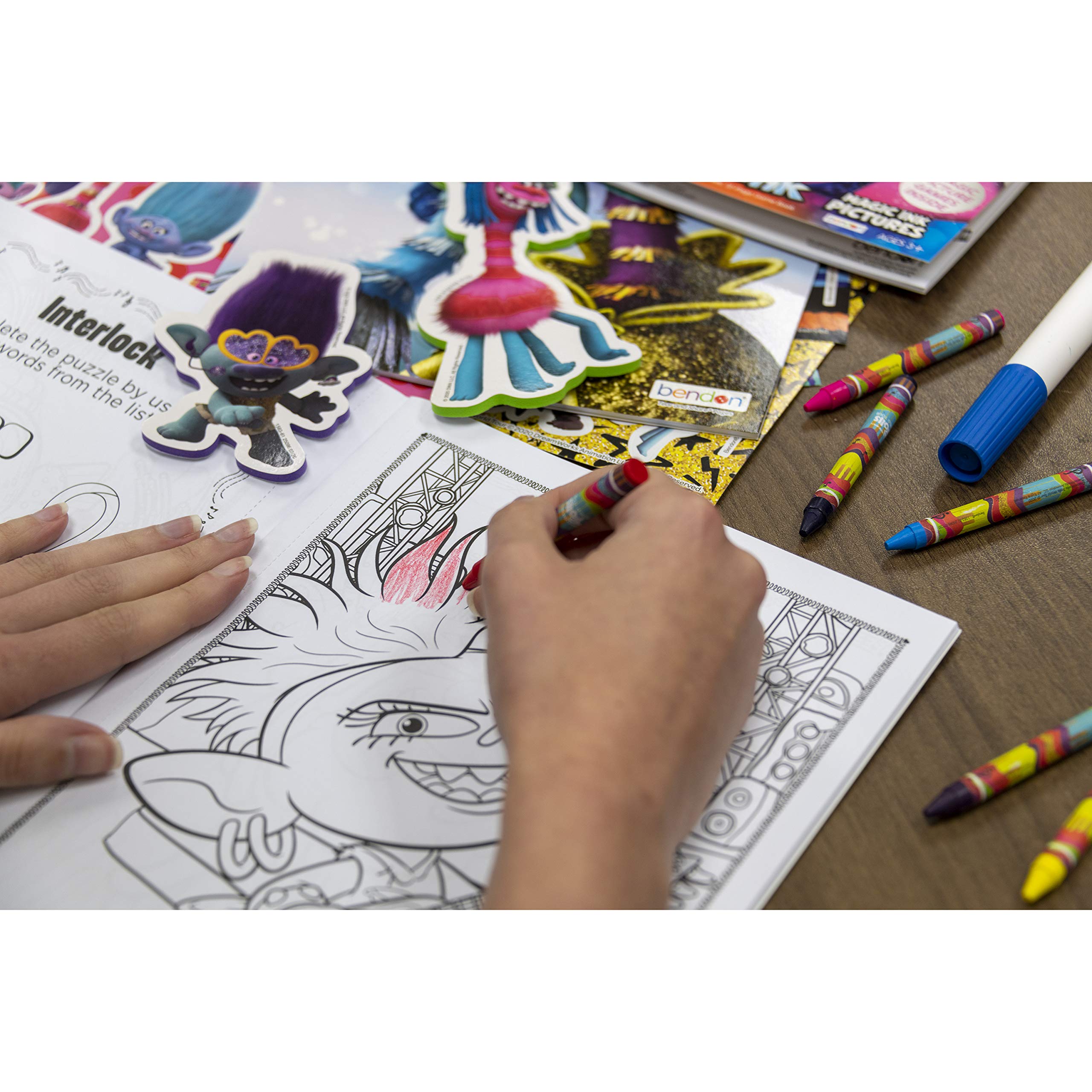 Trolls DreamWorks World Tour 48-Page Coloring and Activity Book with 4 Crayons, 47360 Bendon