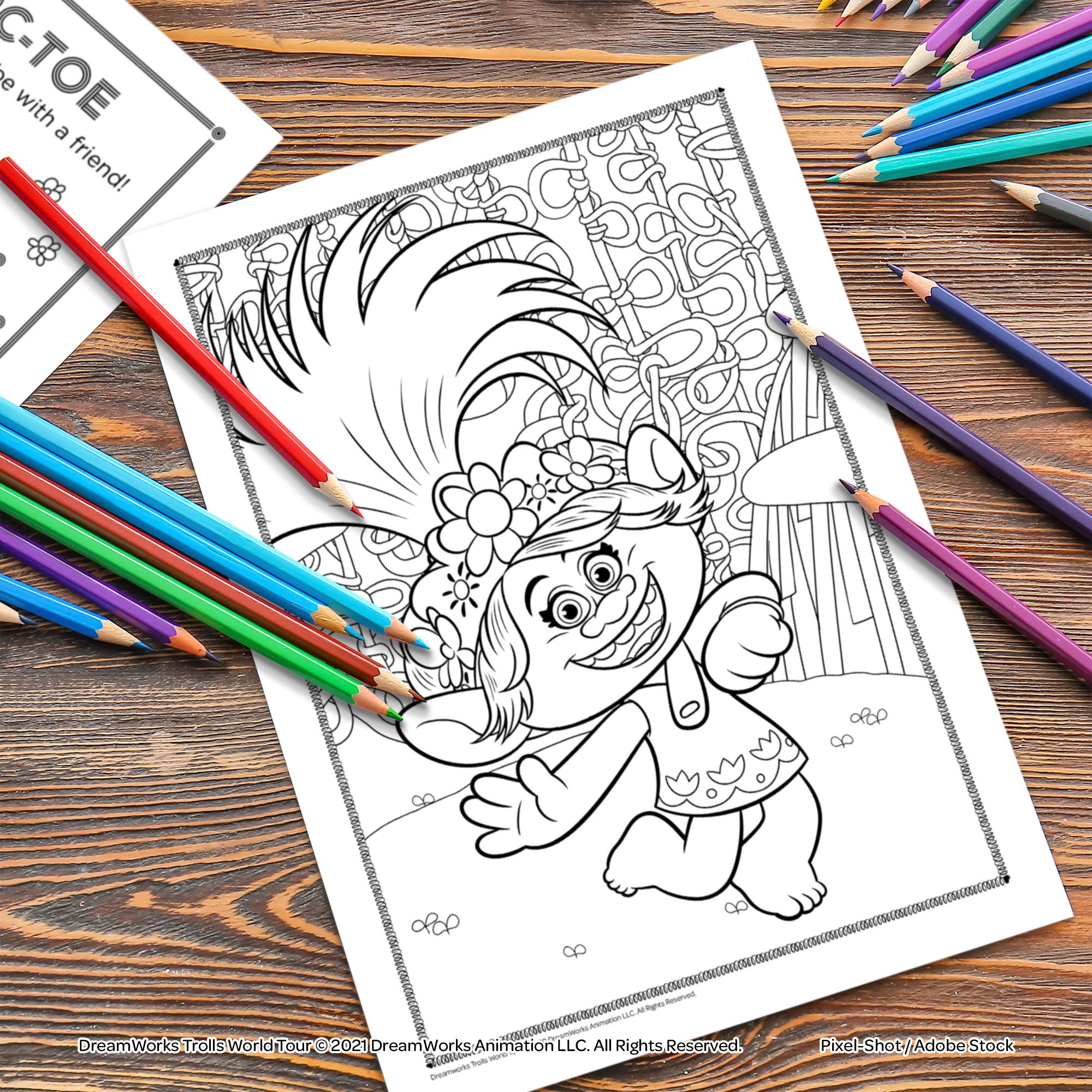Trolls DreamWorks World Tour 48-Page Coloring and Activity Book with 4 Crayons, 47360 Bendon