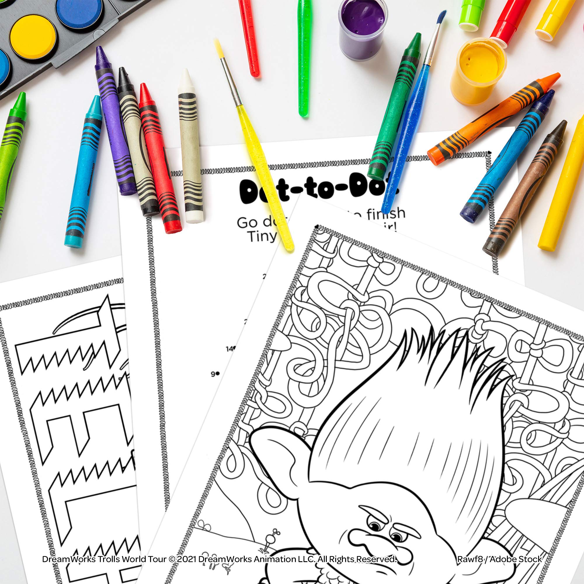 Trolls DreamWorks World Tour 48-Page Coloring and Activity Book with 4 Crayons, 47360 Bendon
