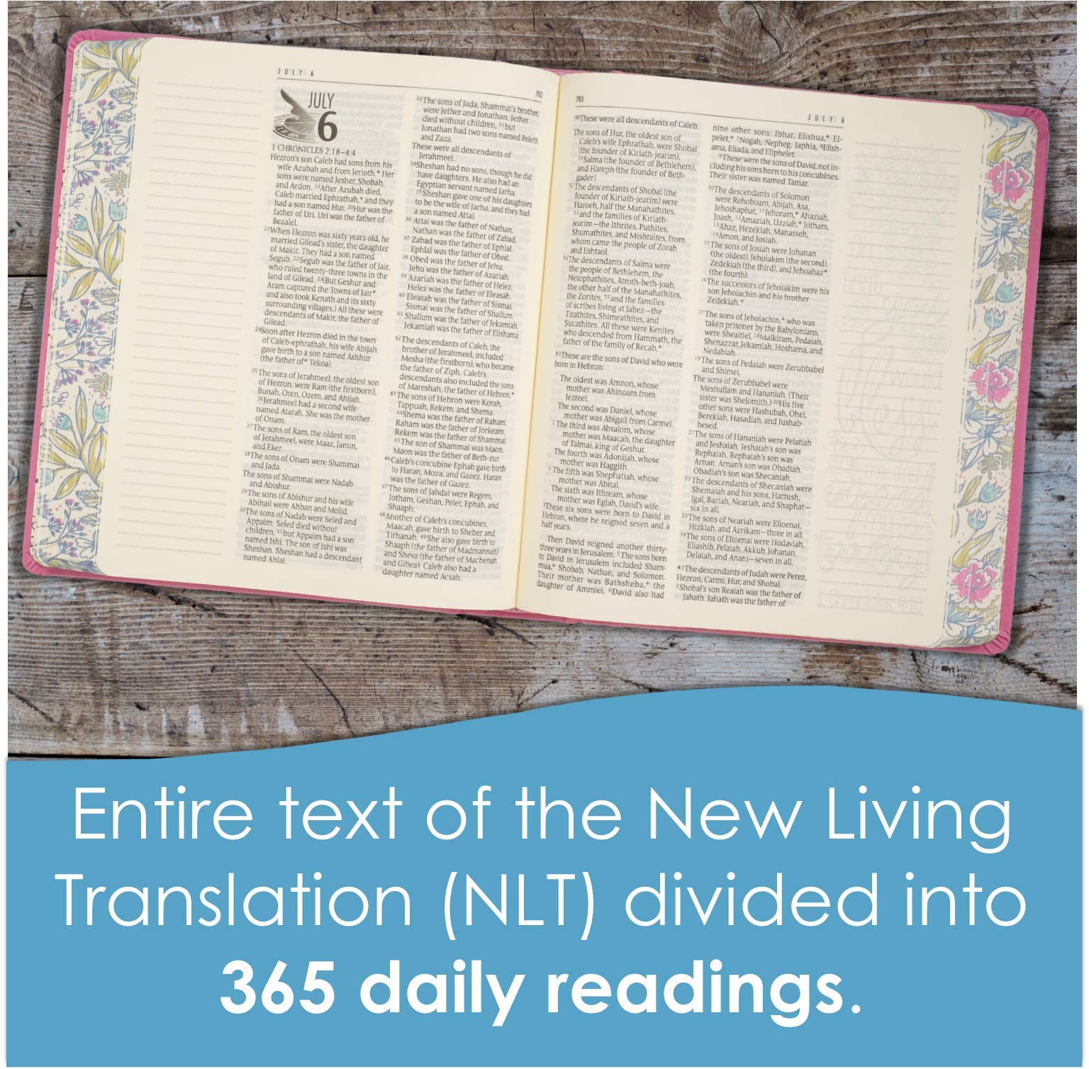 The One Year Bible Expressions NLT, Deluxe (Hardcover, Pink Flowers)