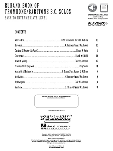 Rubank Book of Trombone/Baritone B.C. Solos - Easy to Intermediate (includes online audio for streaming/download) (Rubank Book of Solos)